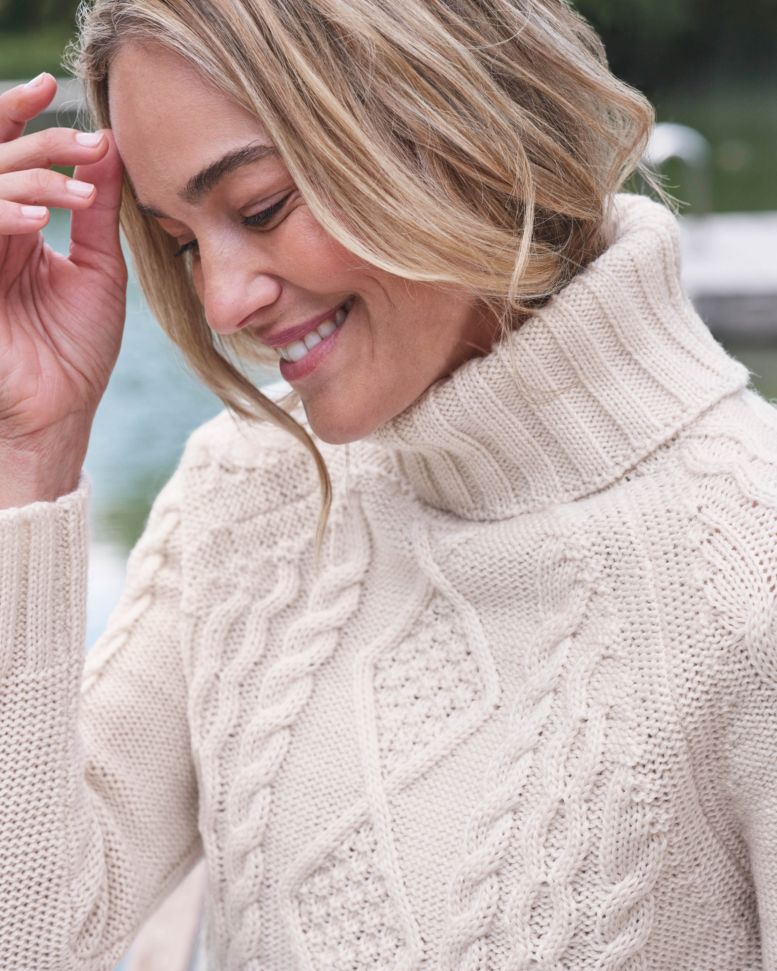 Aran Cream | Pure Wool Polo Neck Jumper | WoolOvers AU