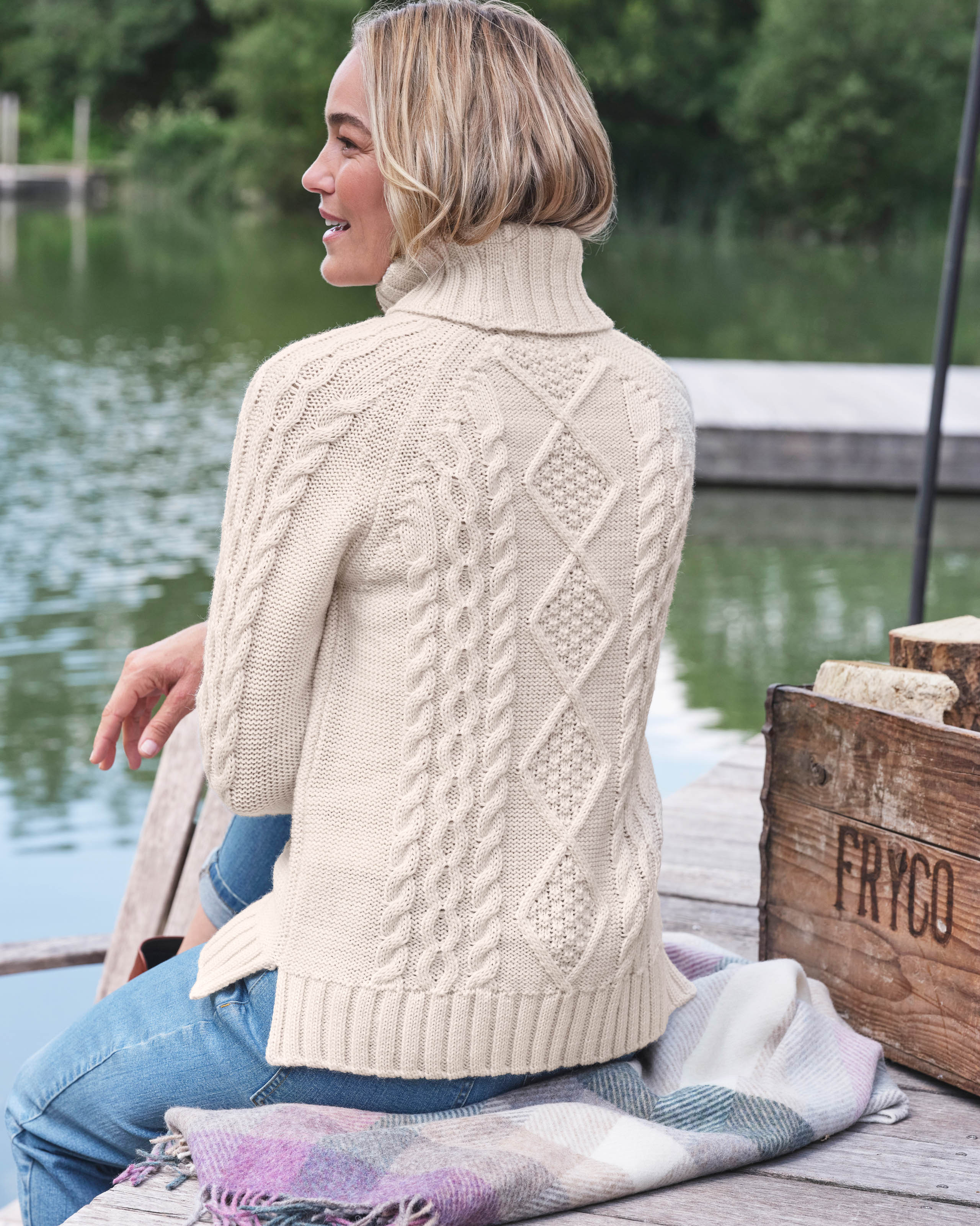 Aran Cream | Pure Wool Polo Neck Jumper | WoolOvers AU