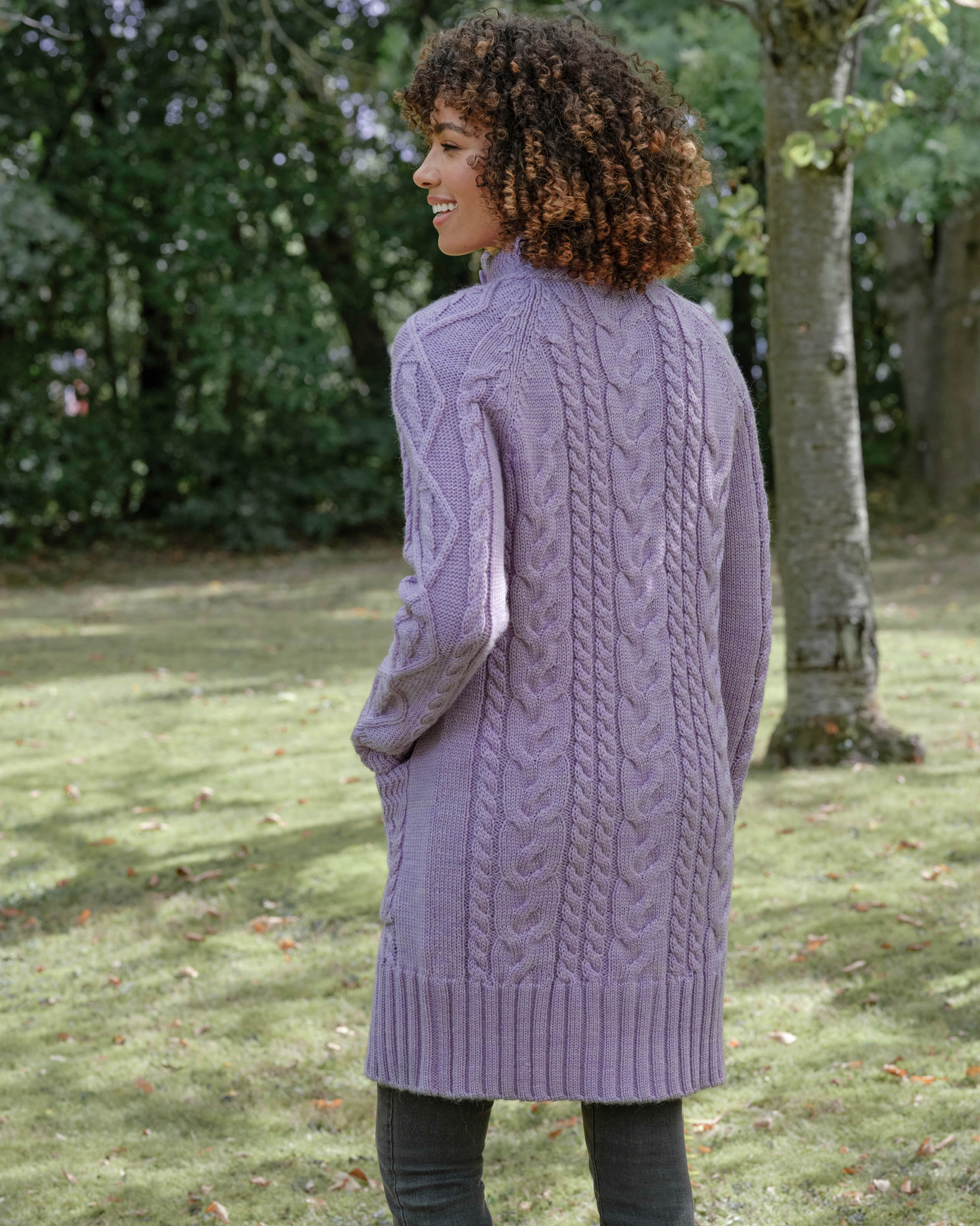 Lilac Bloom | Pure Wool Aran Coatigan | WoolOvers US