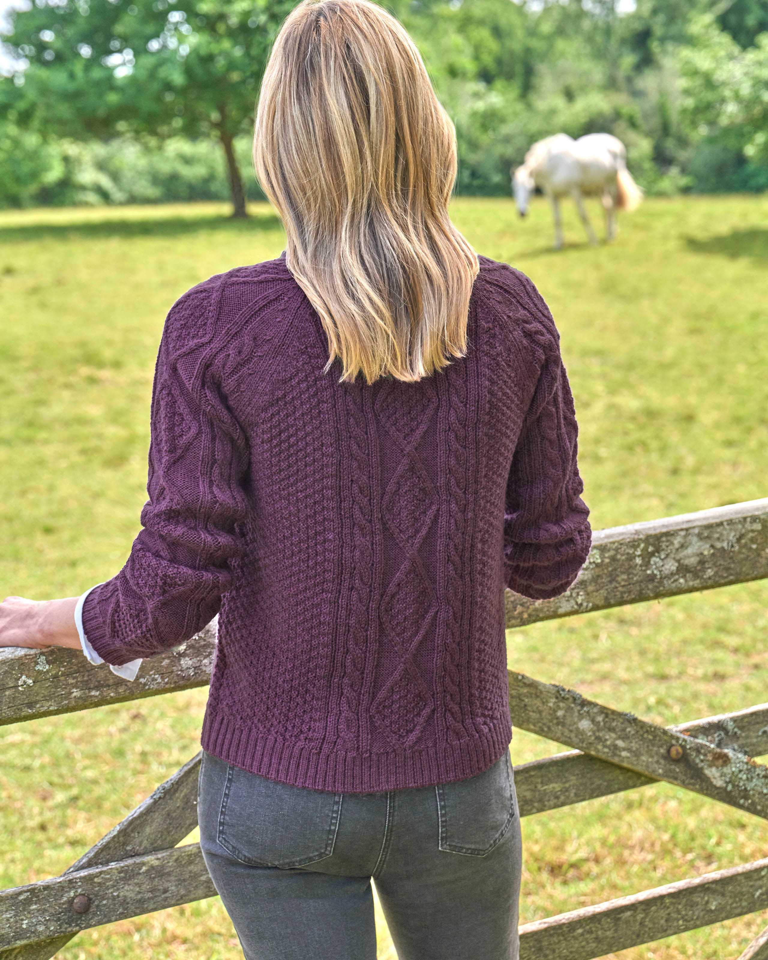 Regal Purple | Cable Button Through Cardigan | WoolOvers US