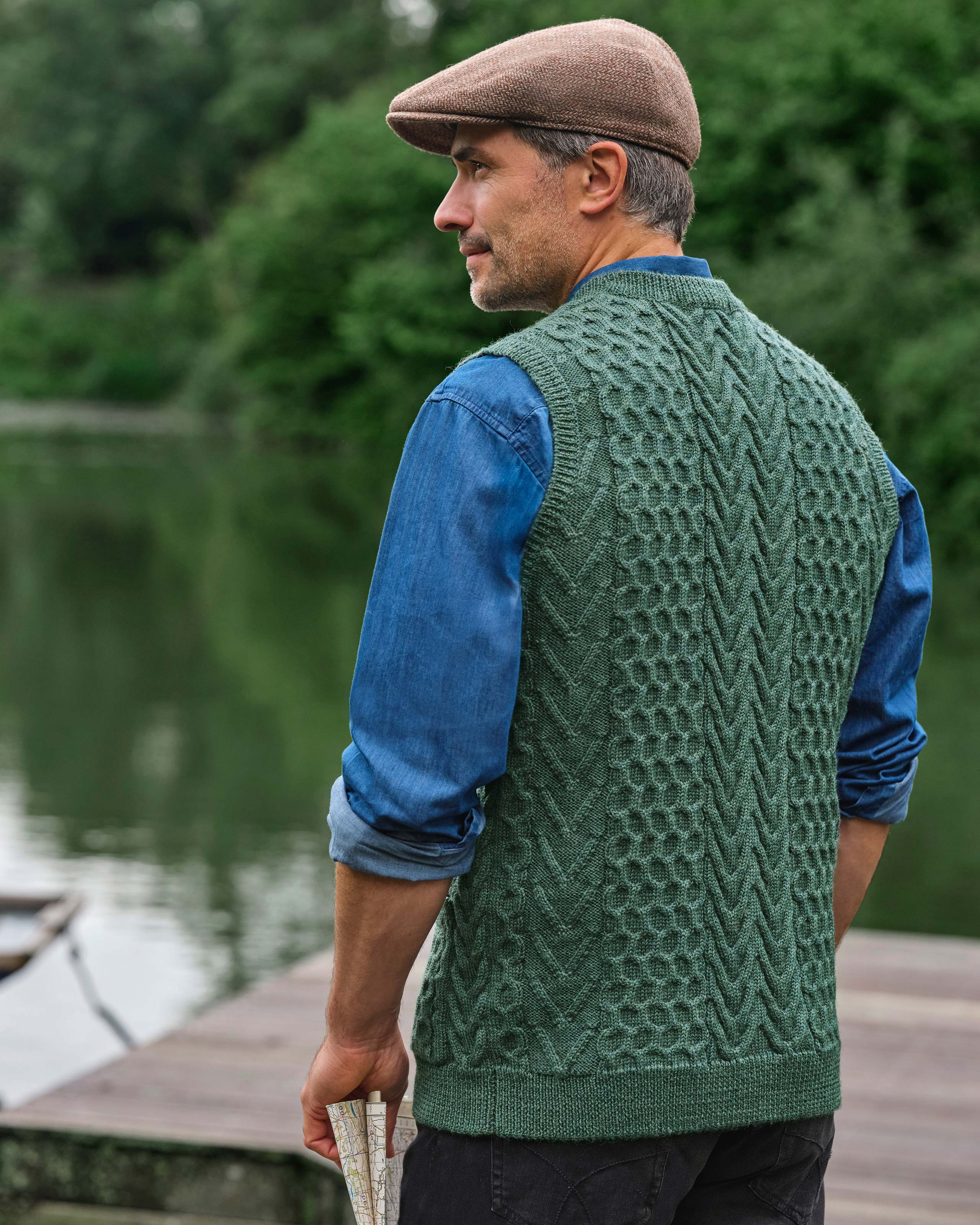 Deep Fern | Pure Wool Cable Waistcoat | WoolOvers UK