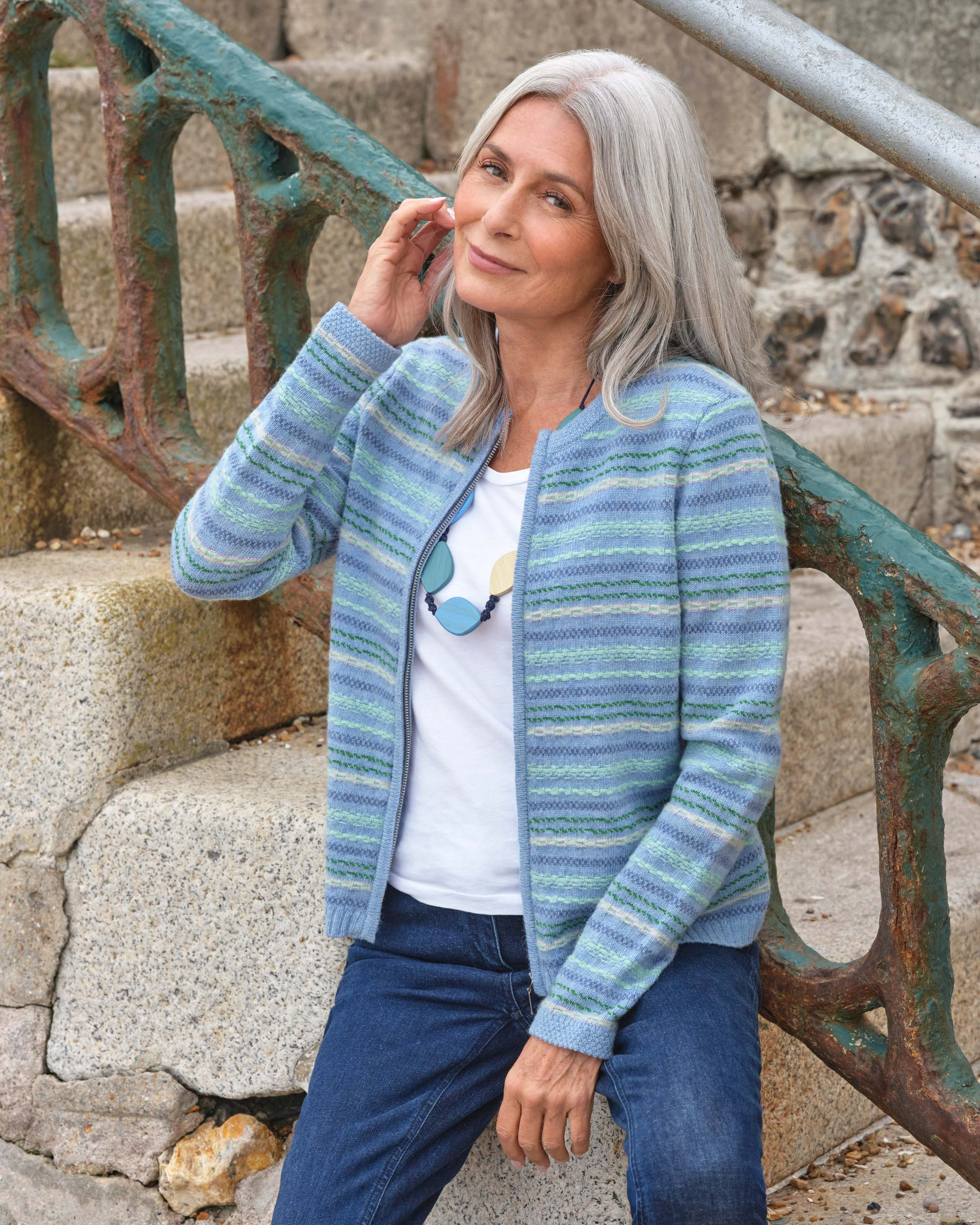 Multi | Zip Through Textured Cardigan | WoolOvers US