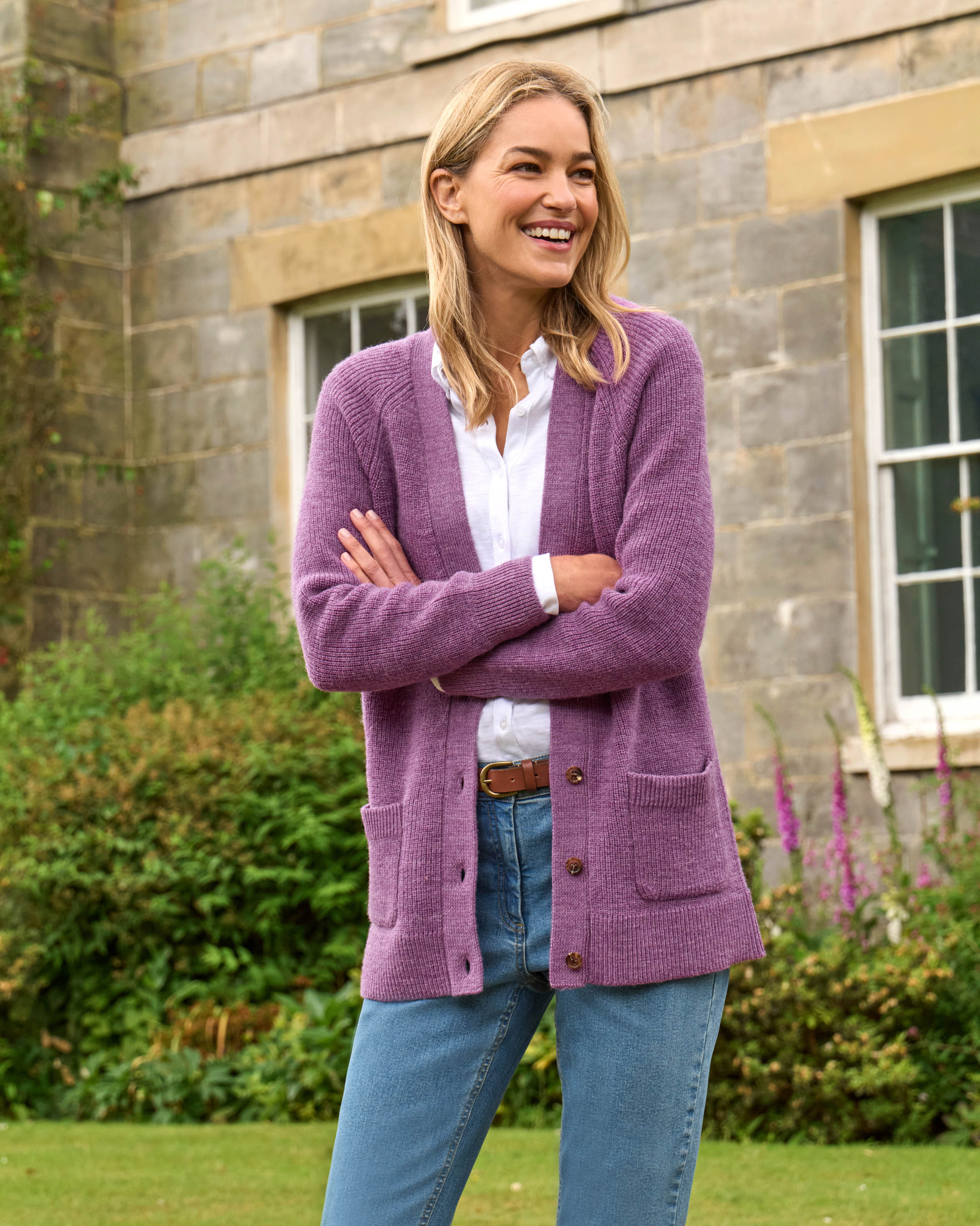 Purple | V Neck Boyfriend Pocket Cardigan | WoolOvers AU