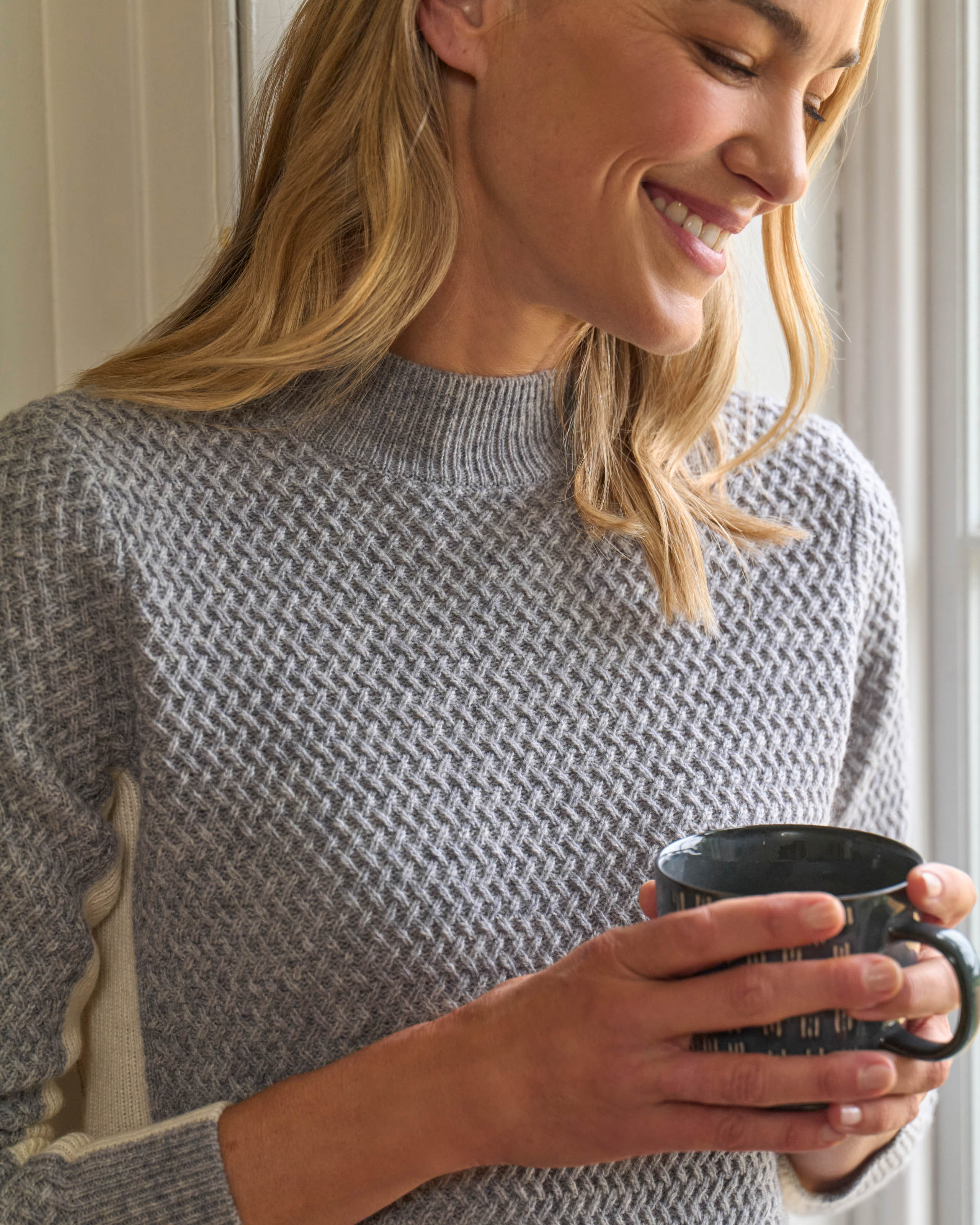 Grey Marl/Cream | Textured Colour Block Jumper | WoolOvers UK