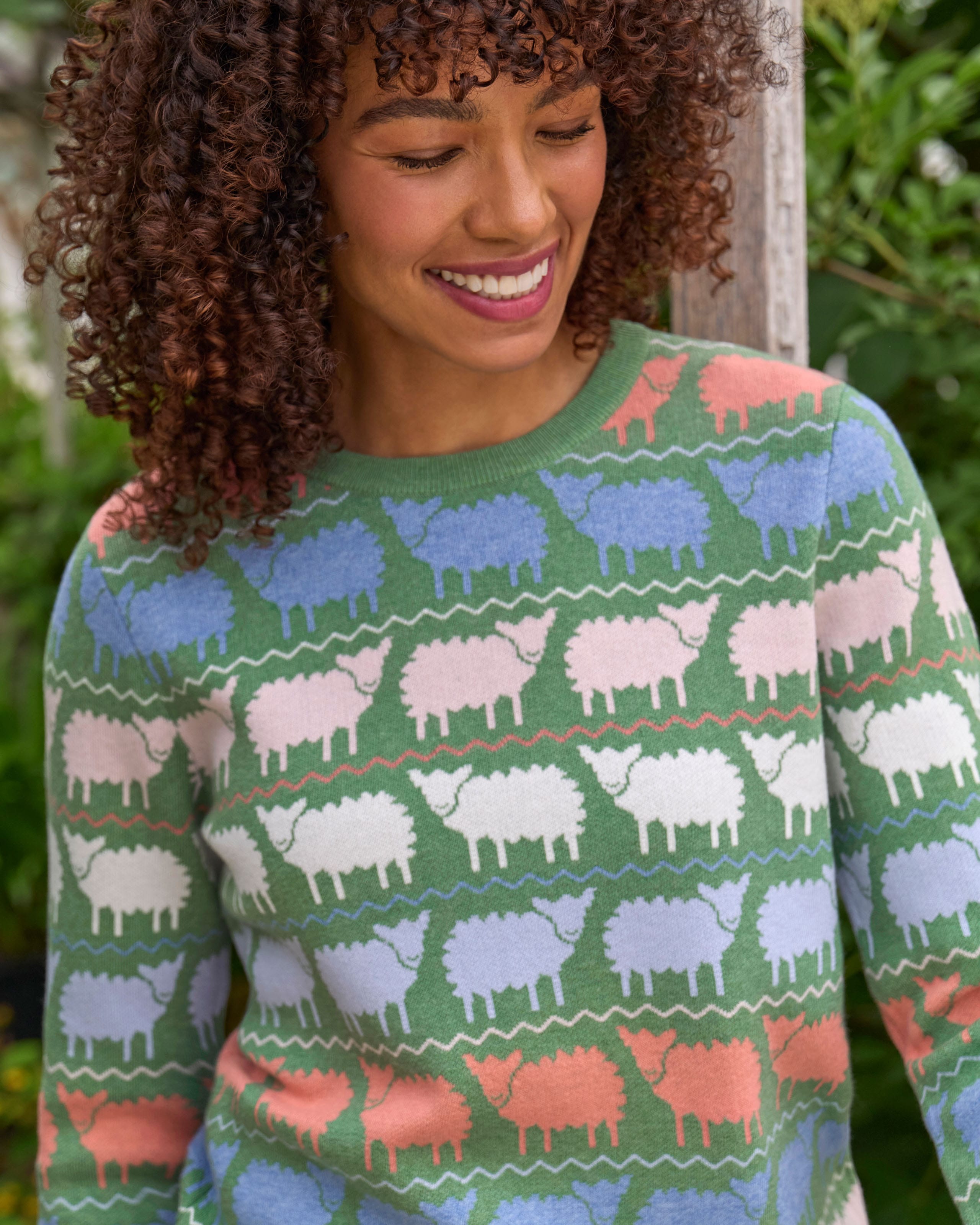 Green Multi | Pastel Dolly Sheep Sweater | WoolOvers US