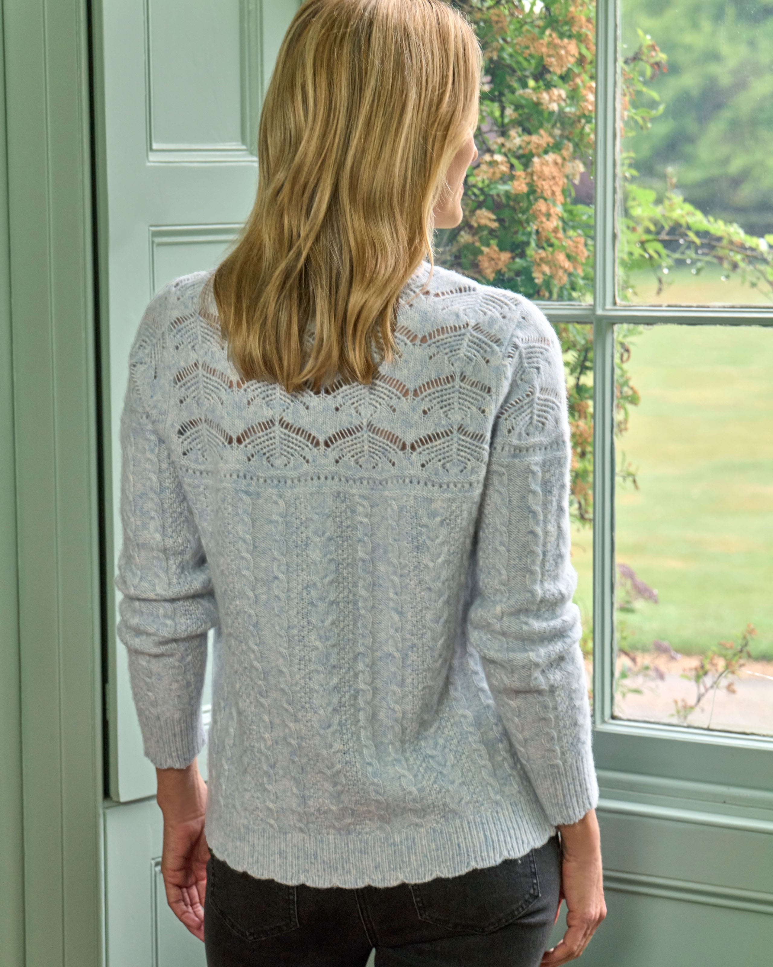 Soft Blue | Pointelle And Cable Sweater | WoolOvers US