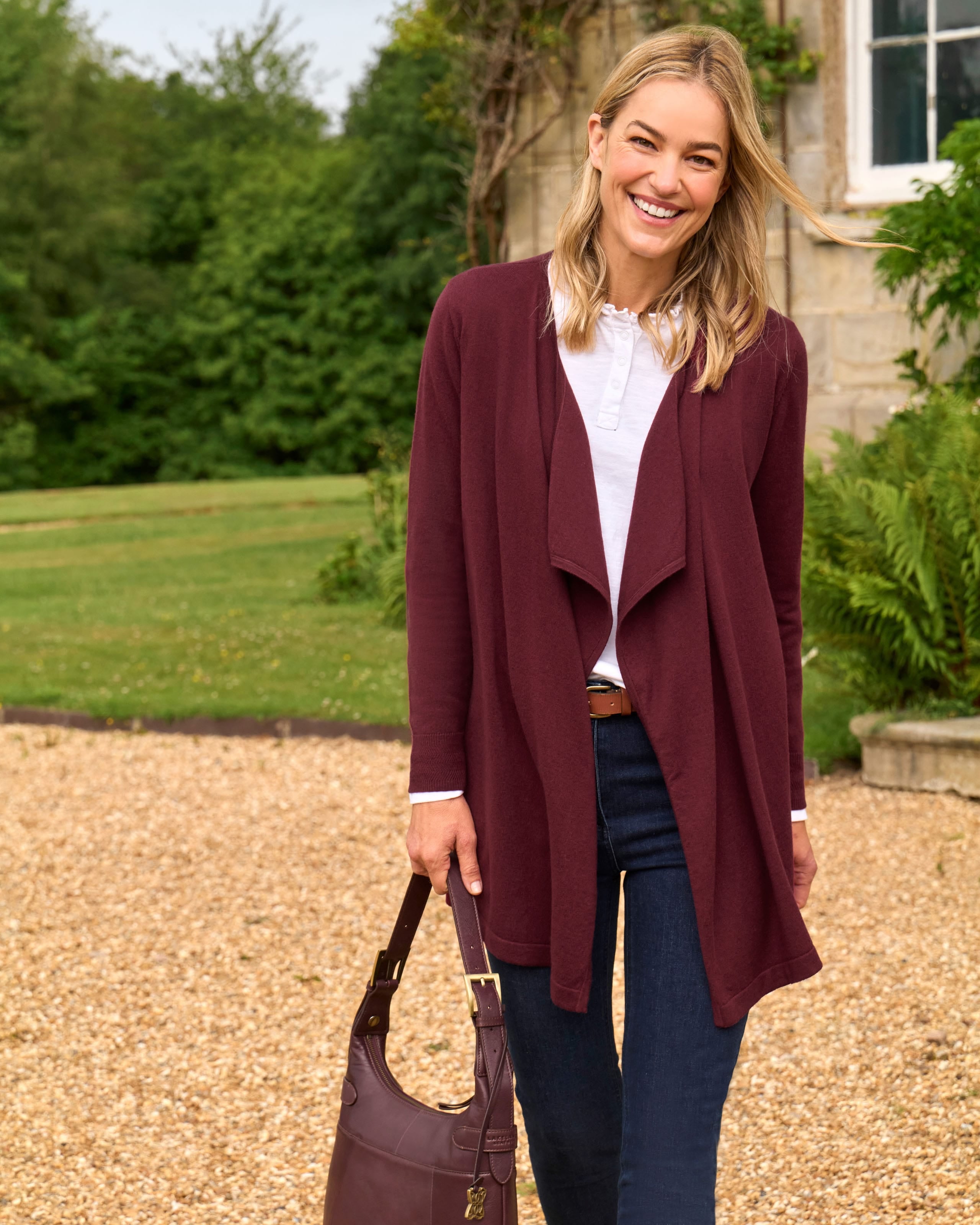Red Berry | Edge To Edge Waterfall Cardigan | WoolOvers UK