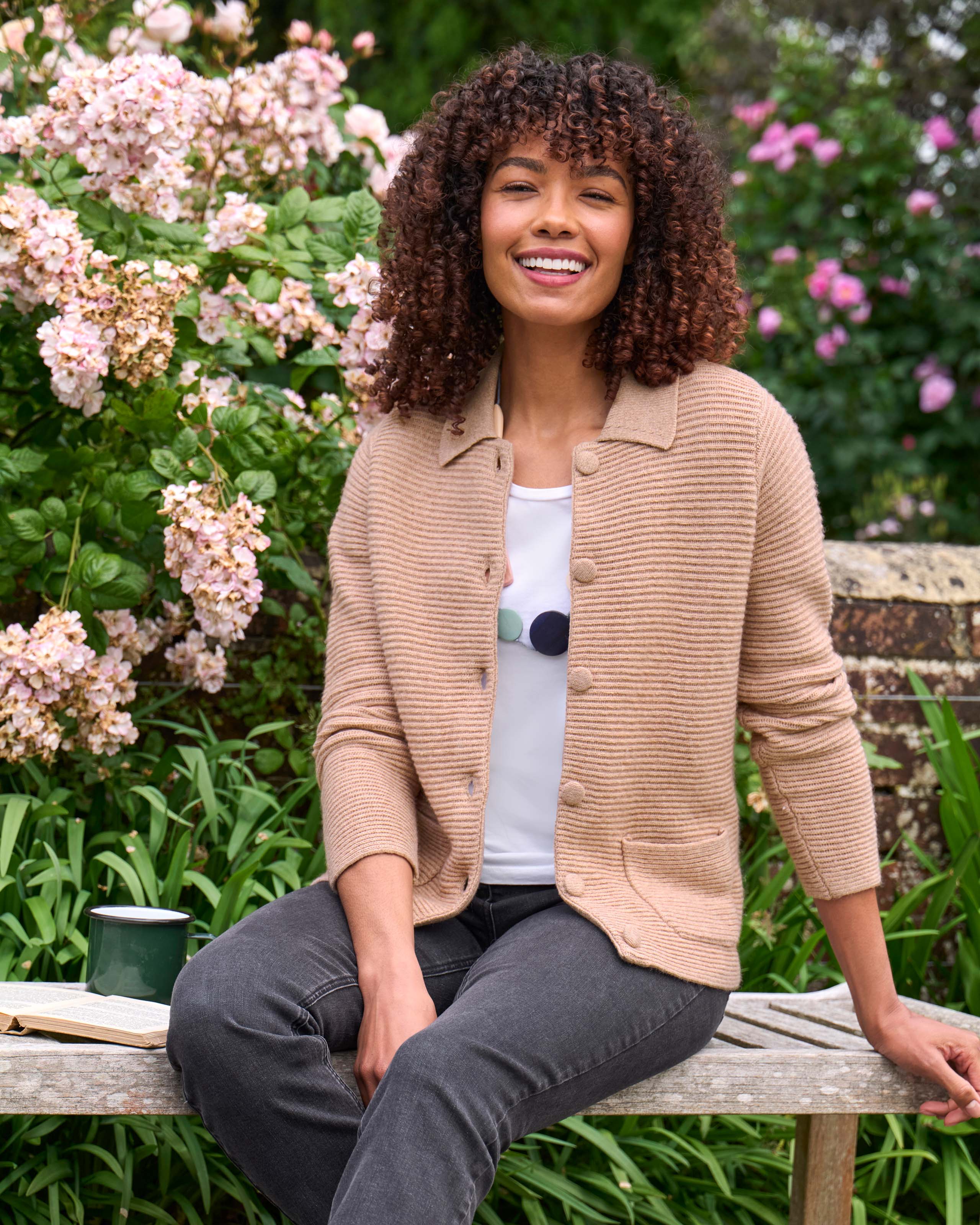 Camel Marl | Rib Collared Cardigan | WoolOvers US