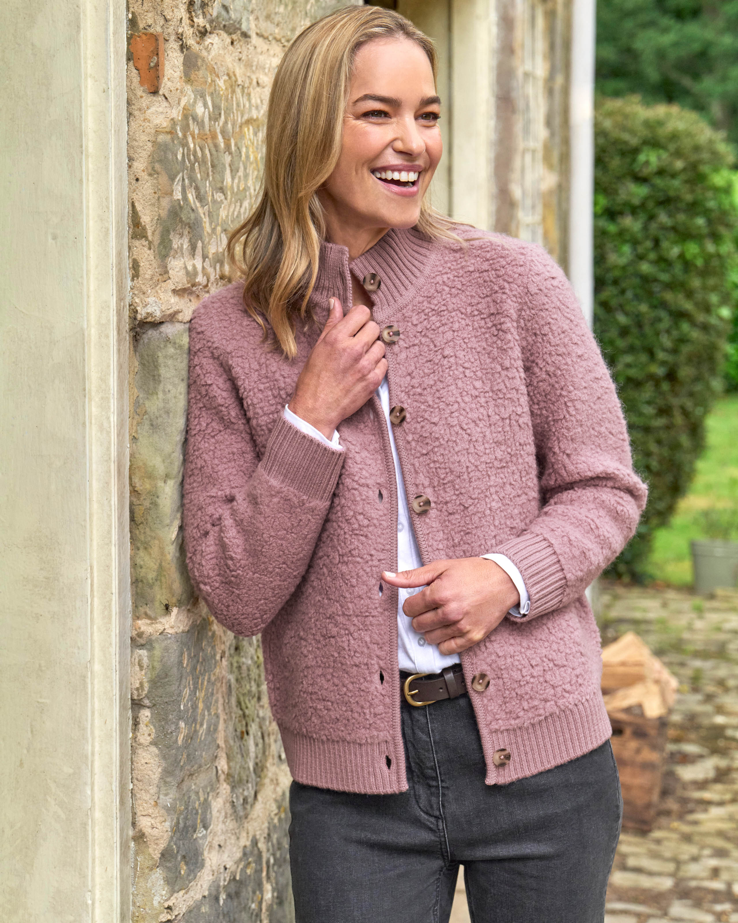 Soft Grape | Wool Loop Funnel Neck Jacket | WoolOvers US