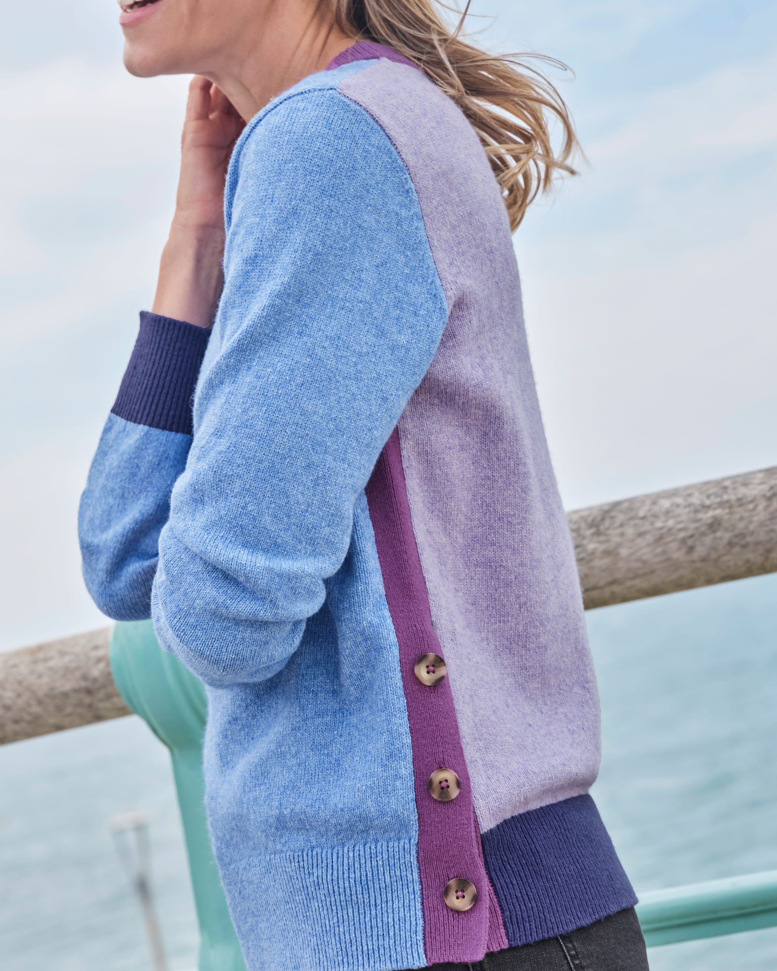 Multi | Color Block Side Button Sweater | WoolOvers US