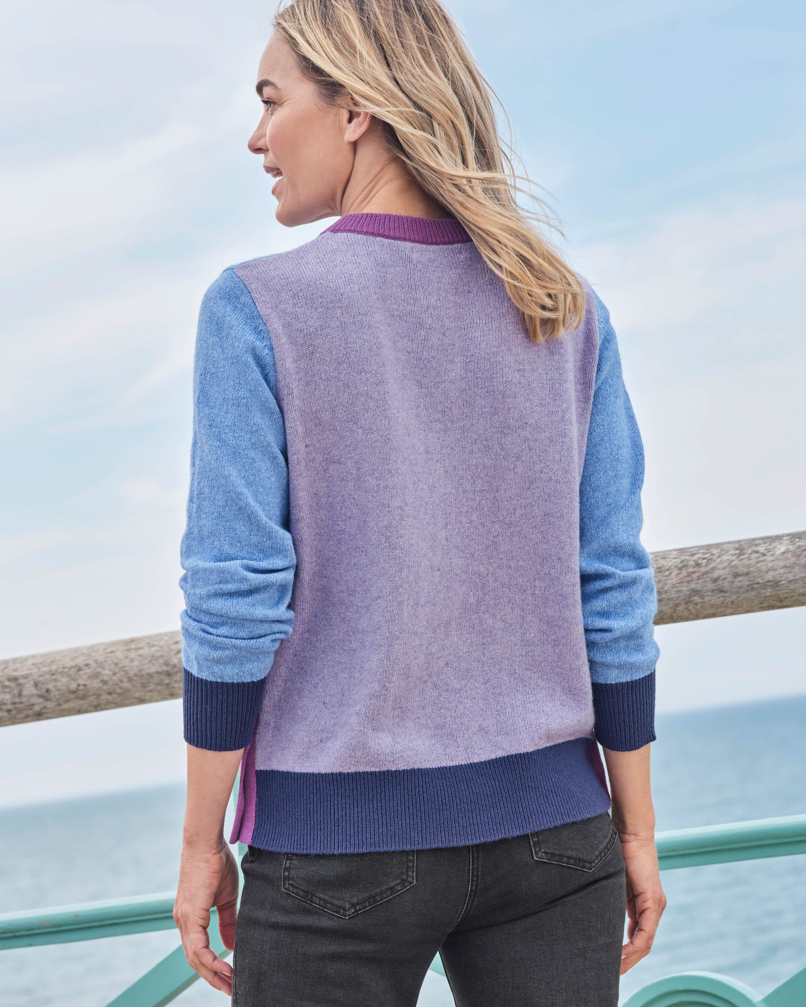 Multi | Color Block Side Button Sweater | WoolOvers US