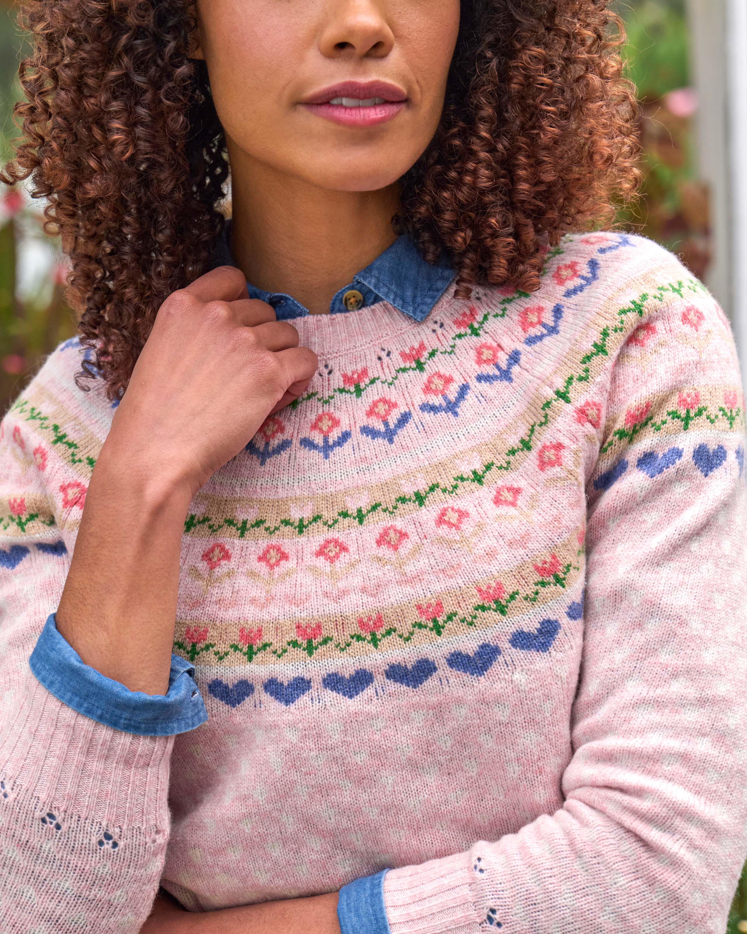 Pink Multi | Pretty Floral Fairisle Sweater | WoolOvers US