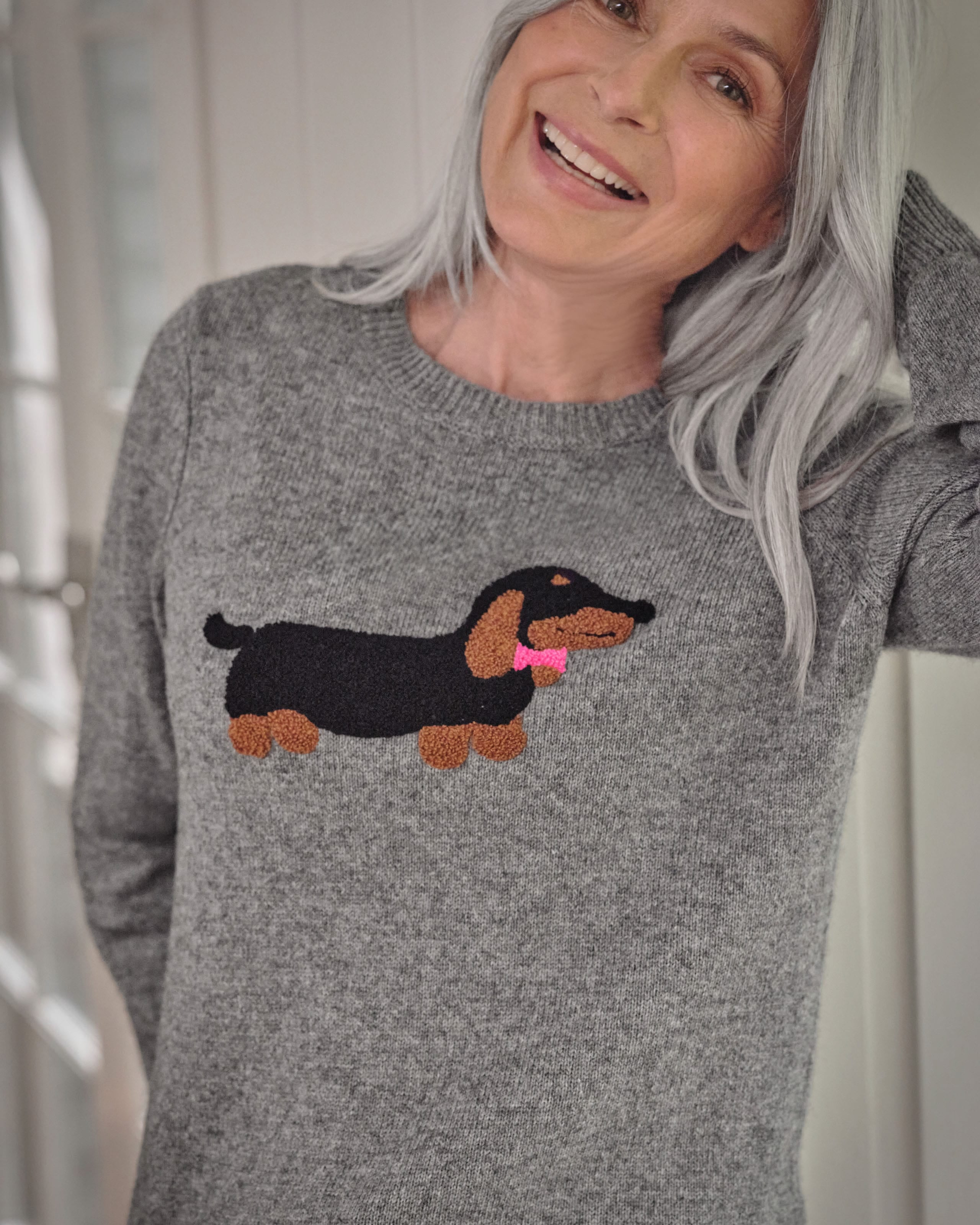 Grey Marl | Dog With Bow Jumper | WoolOvers UK