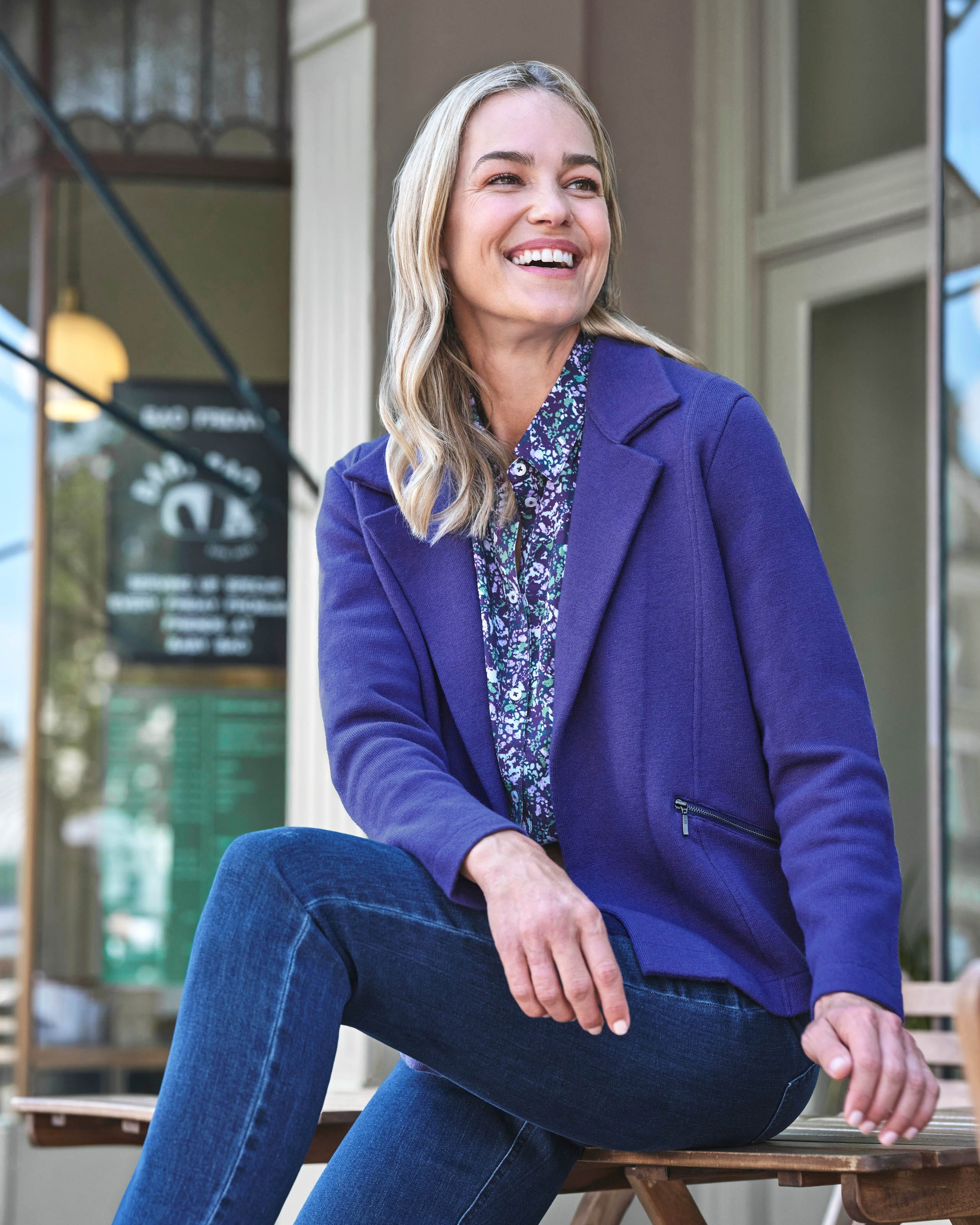 Purple | Cotton Blend Edge To Edge Jacket | WoolOvers UK