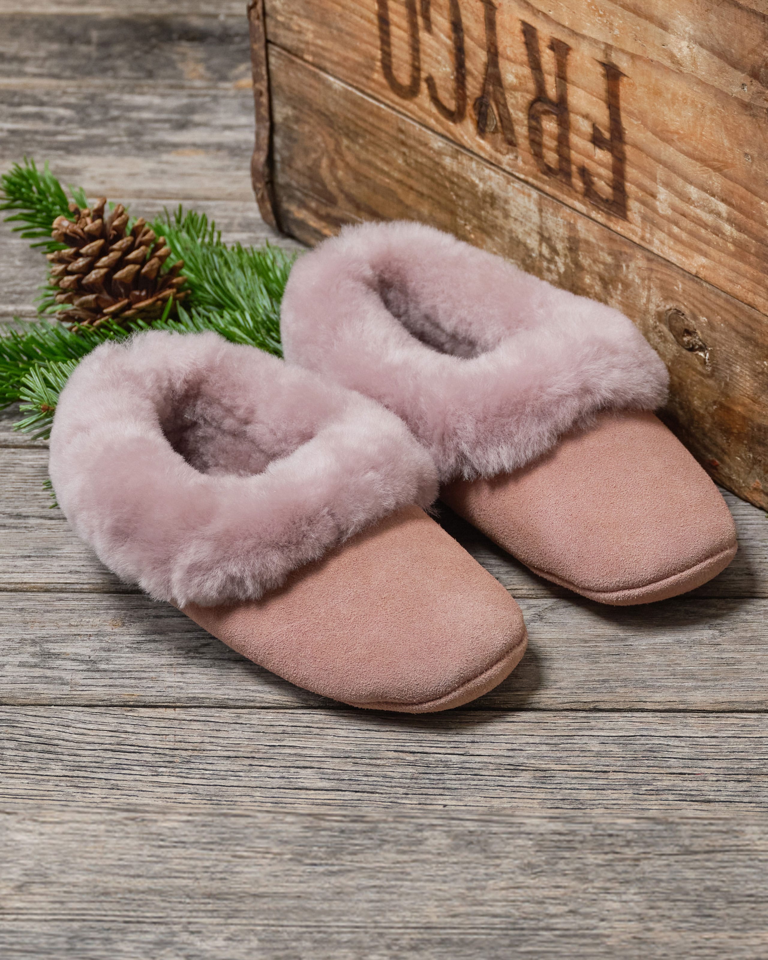 Mink | Sheepskin Collar Ballerina Slippers | WoolOvers US
