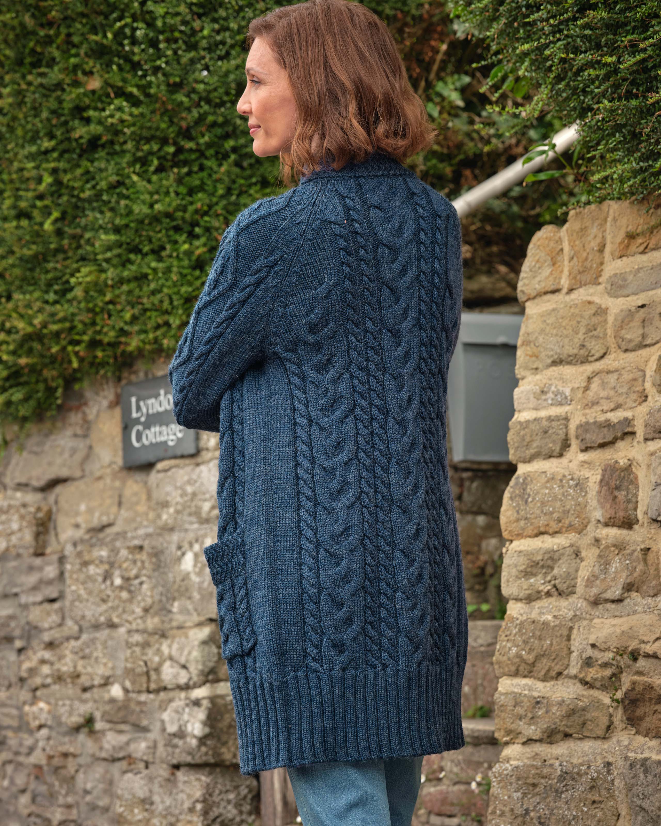 Denim Marl | Pure Wool Aran Coatigan | WoolOvers UK