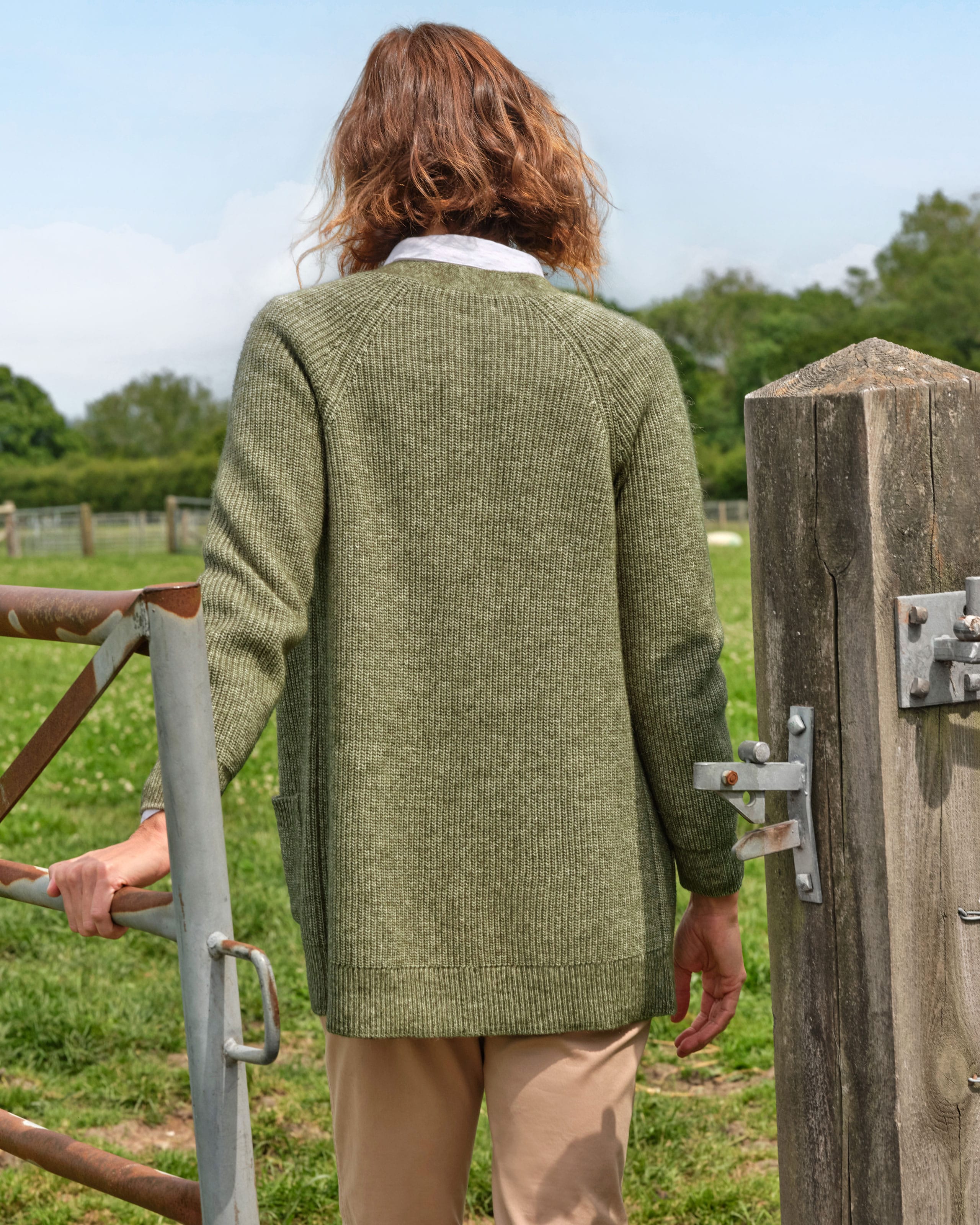 Green Marl | V Neck Boyfriend Cardigan | WoolOvers AU