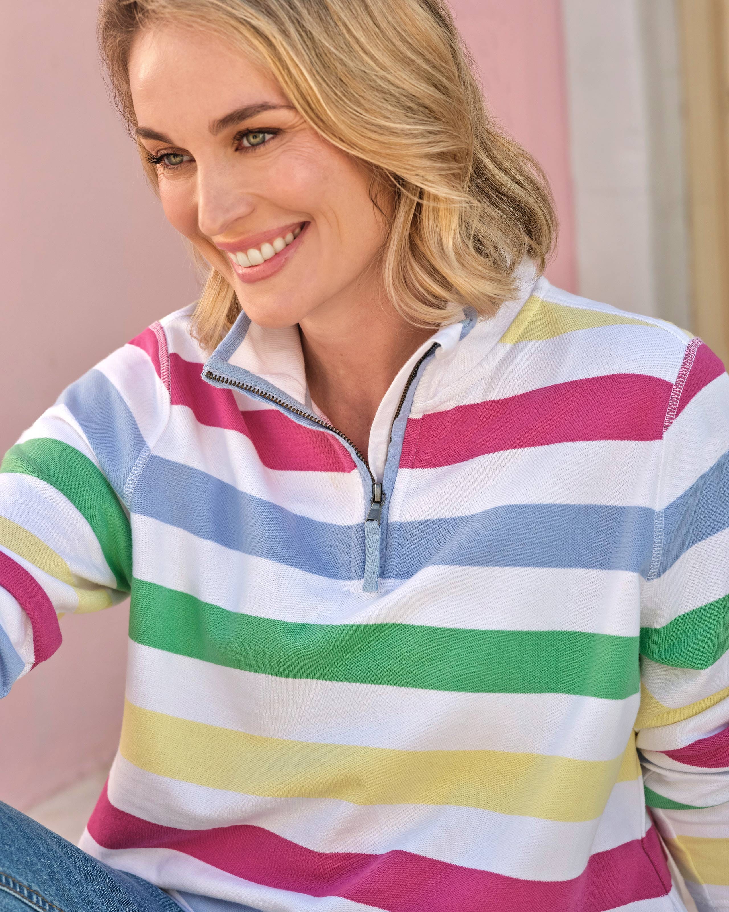 Summer Stripe | Organic Cotton Half Zip Sweatshirt | WoolOvers AU