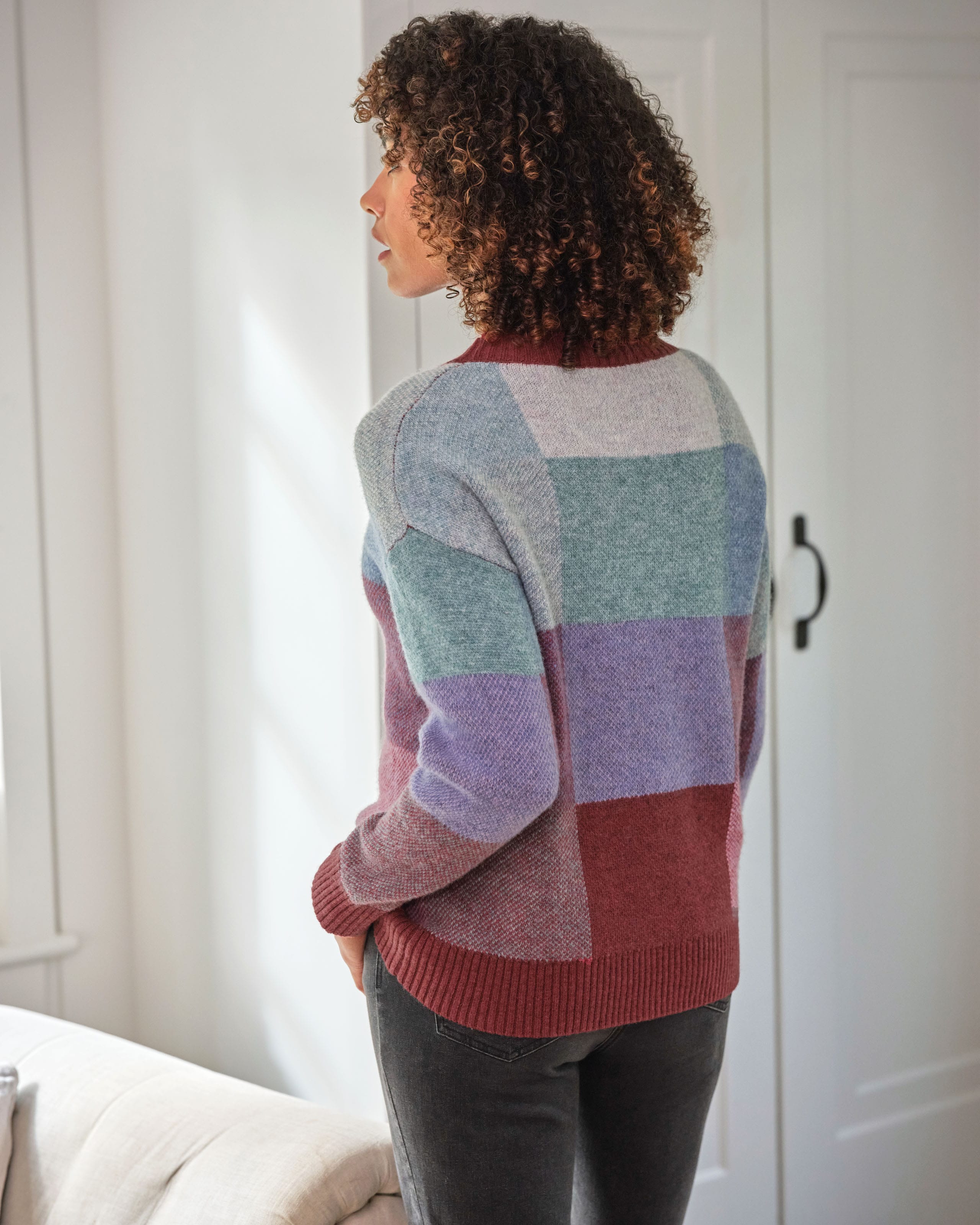 Multi | Checked Colour Block Jumper | WoolOvers UK