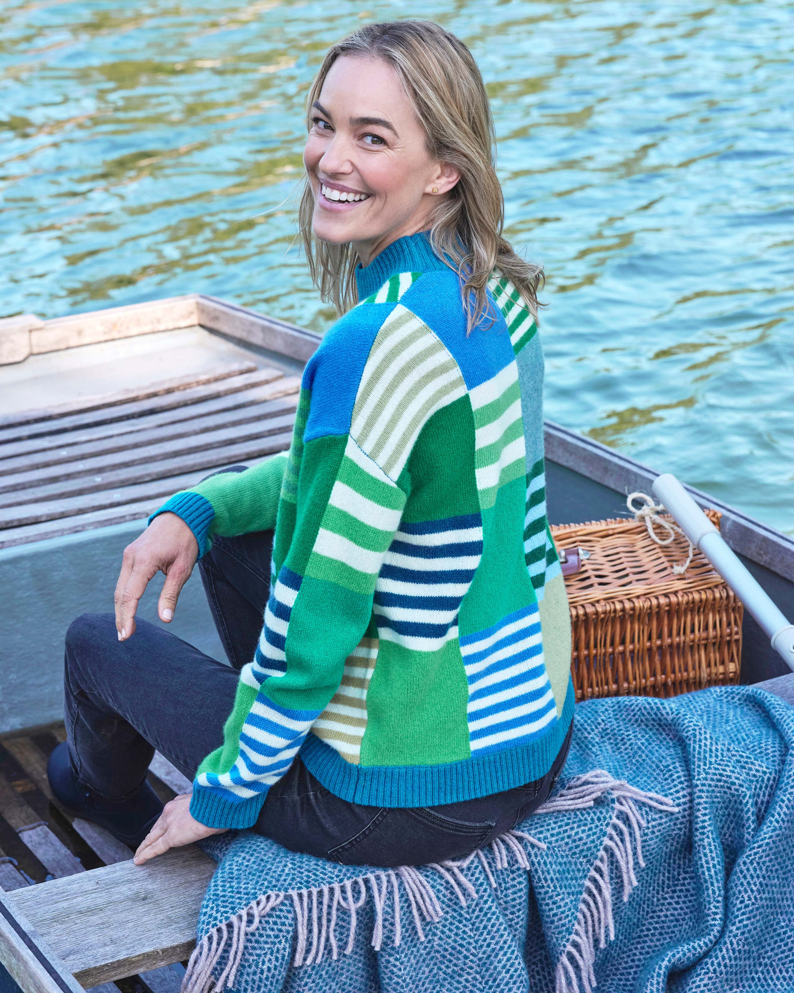 Multi Green | Hotchpotch Colour Block Jumper | WoolOvers UK