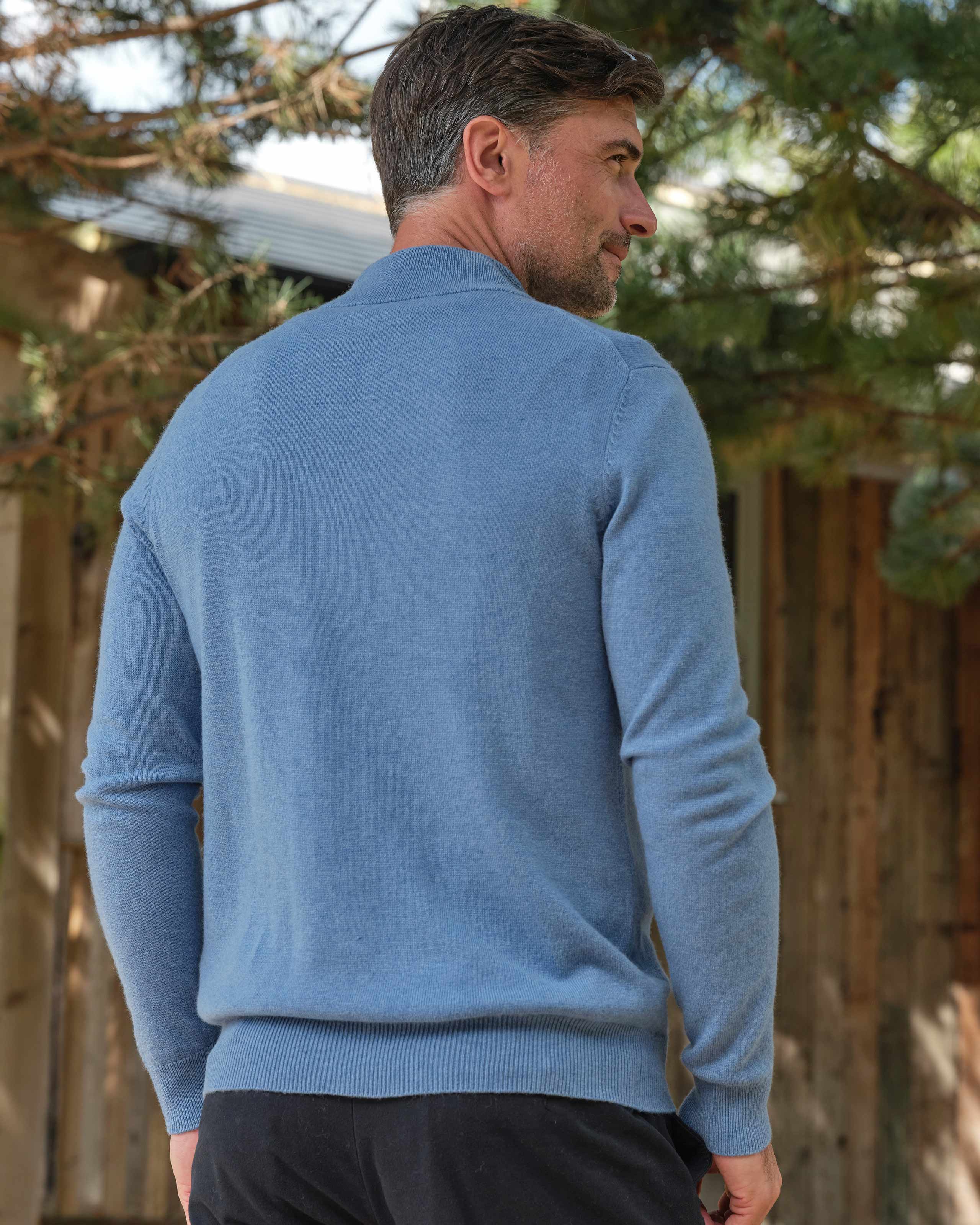 Fresh Blue | Cashmere & Merino Zip Neck Jumper | WoolOvers AU