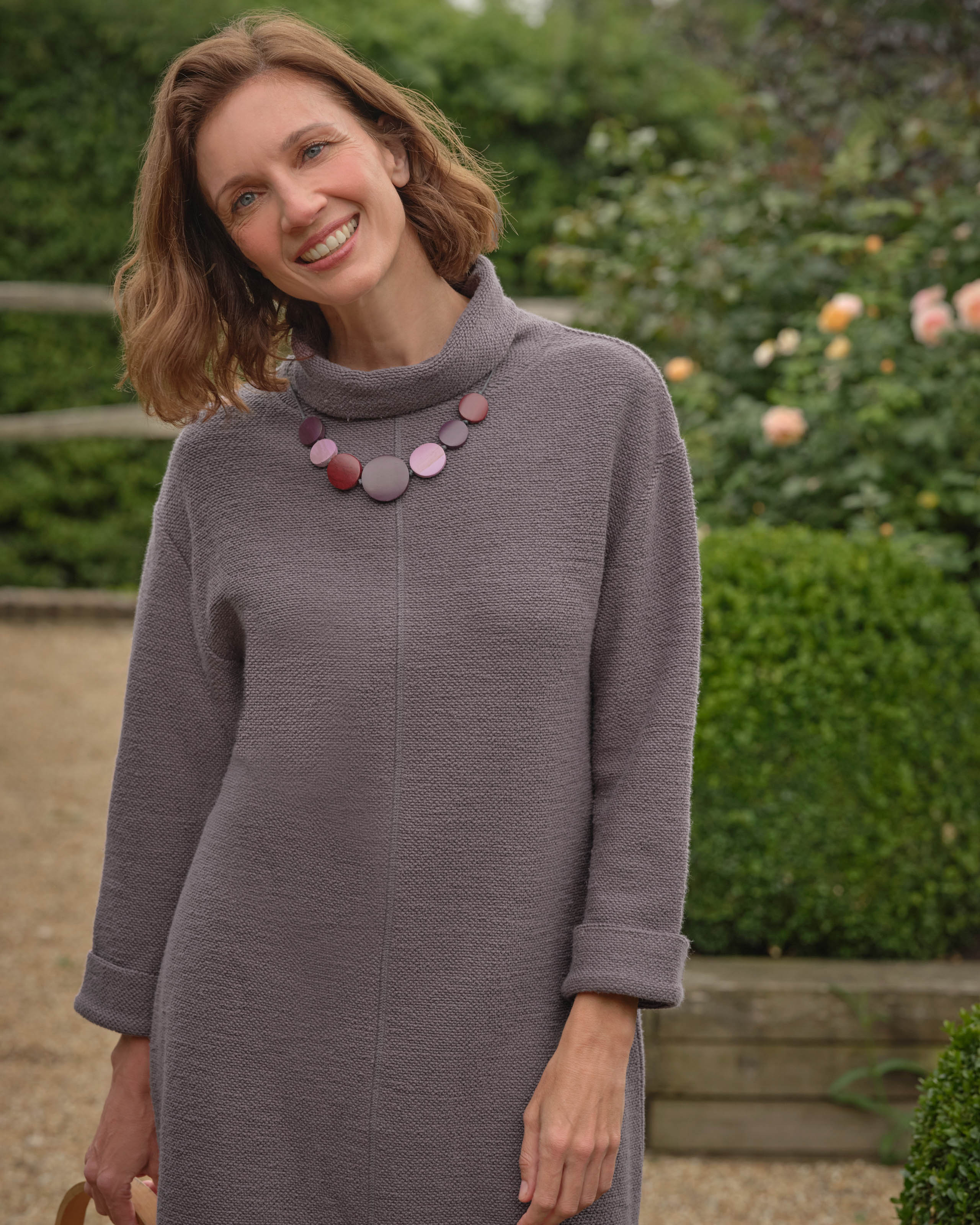 Mink Grey | Cowl Neck Textured Jersey Dress | WoolOvers UK