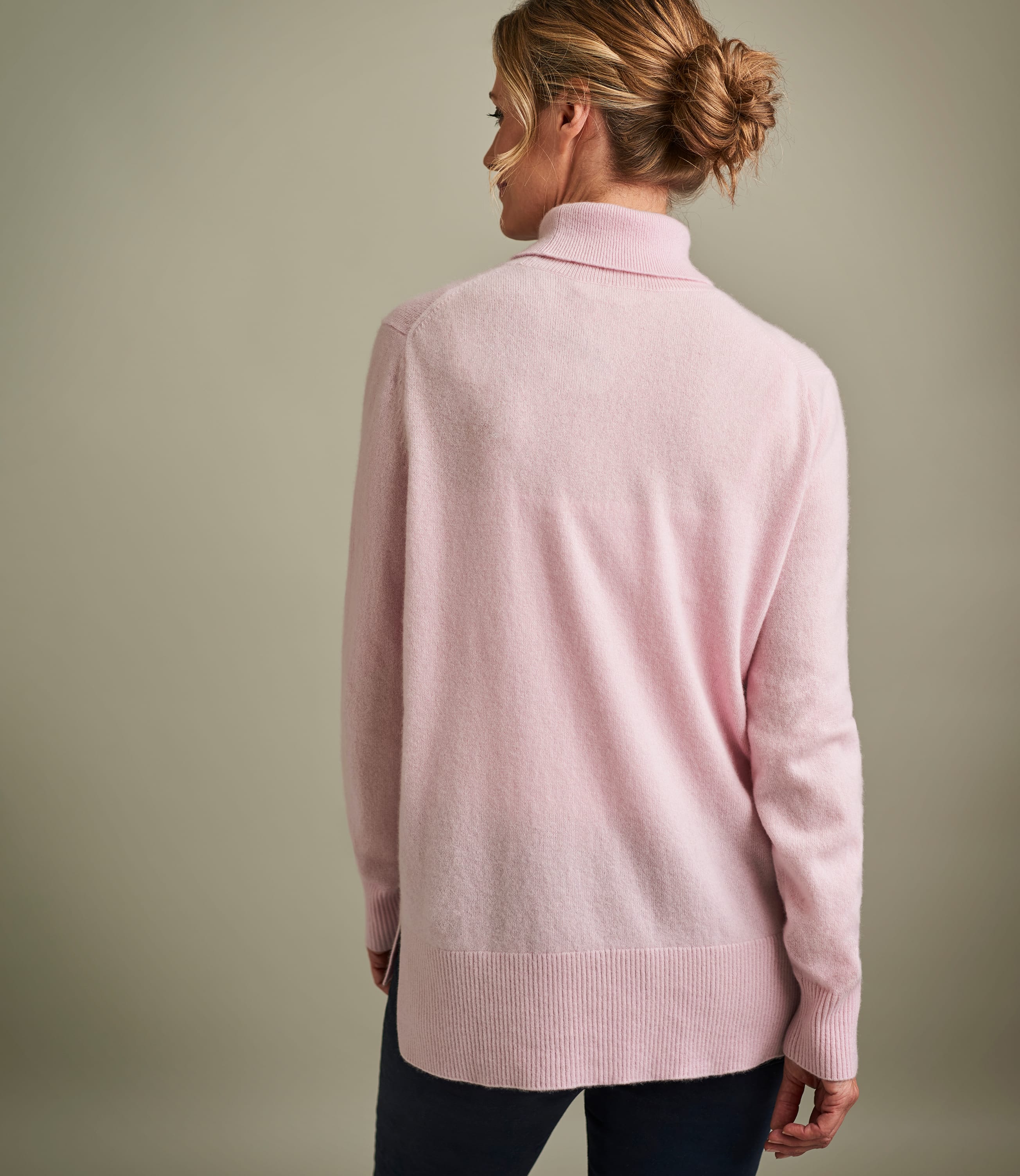 Pink Lace Womens Luxurious Pure Cashmere Boxy Polo Neck Jumper