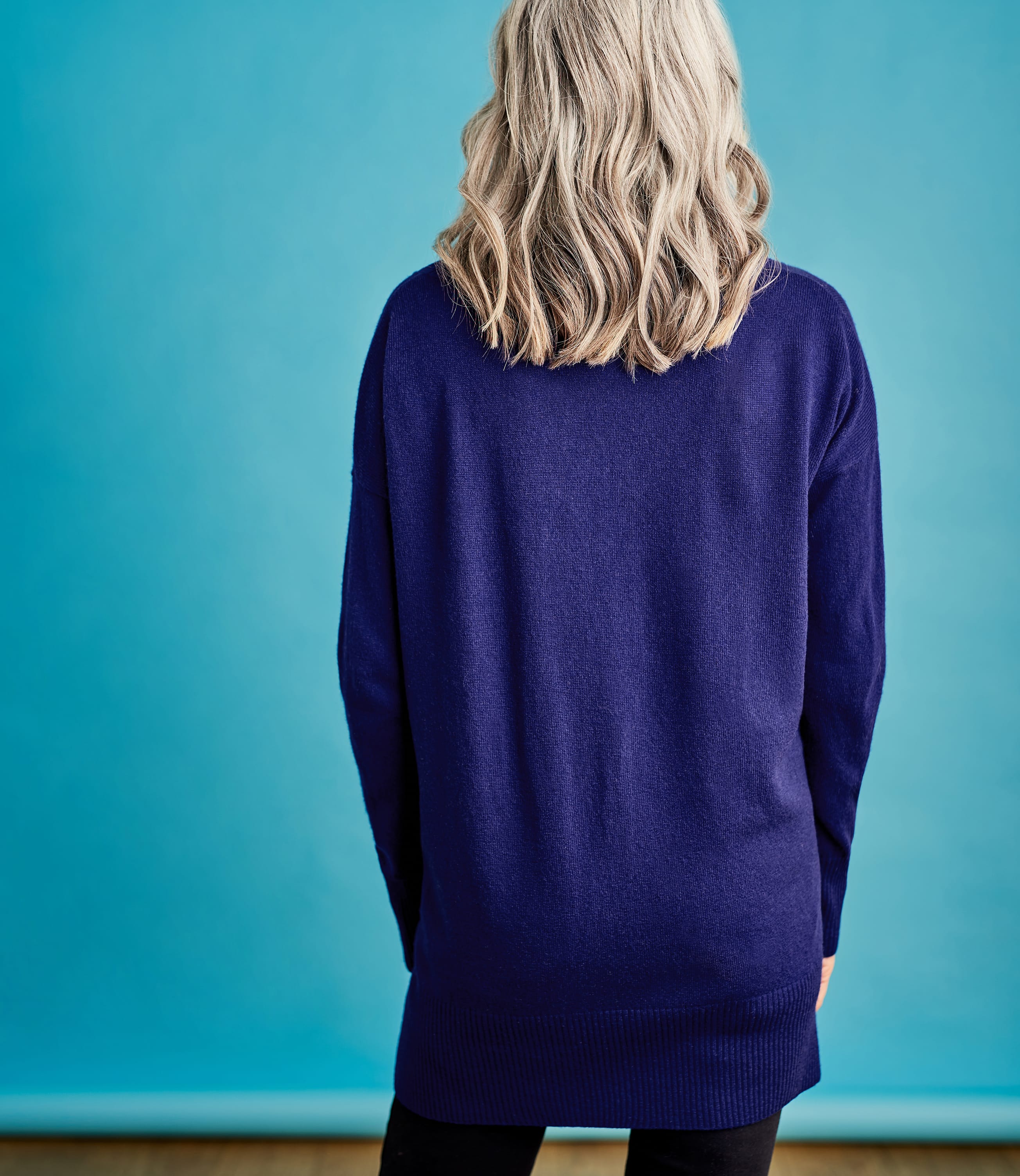 Sapphire Blue | Cashmere Merino Deep V Neck Tunic | WoolOvers UK
