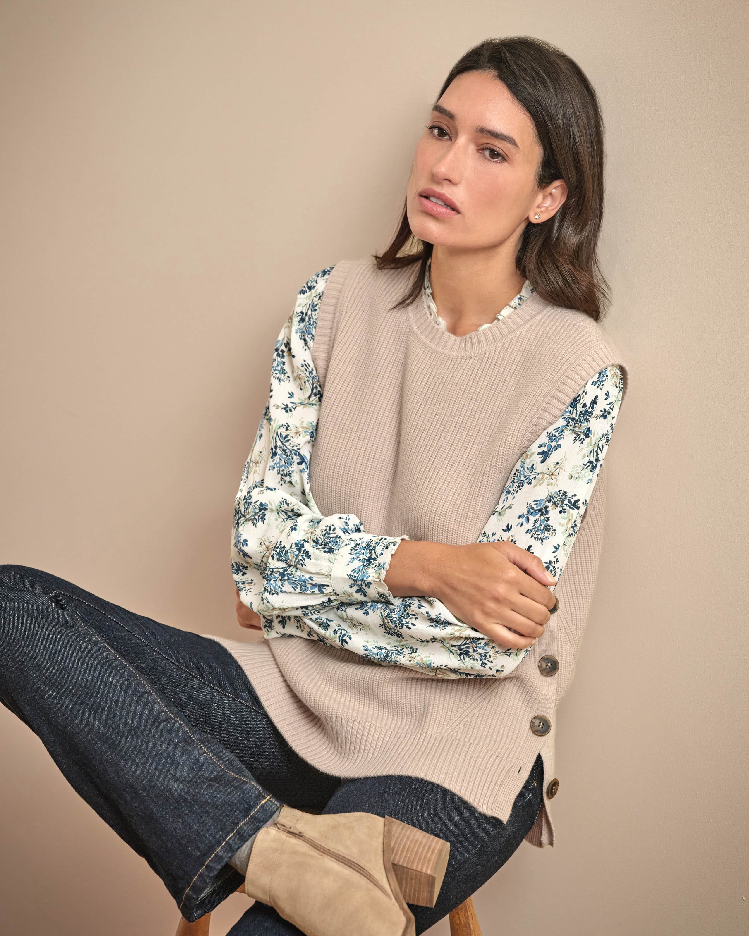 Neutral | Button Detail Tank | WoolOvers UK