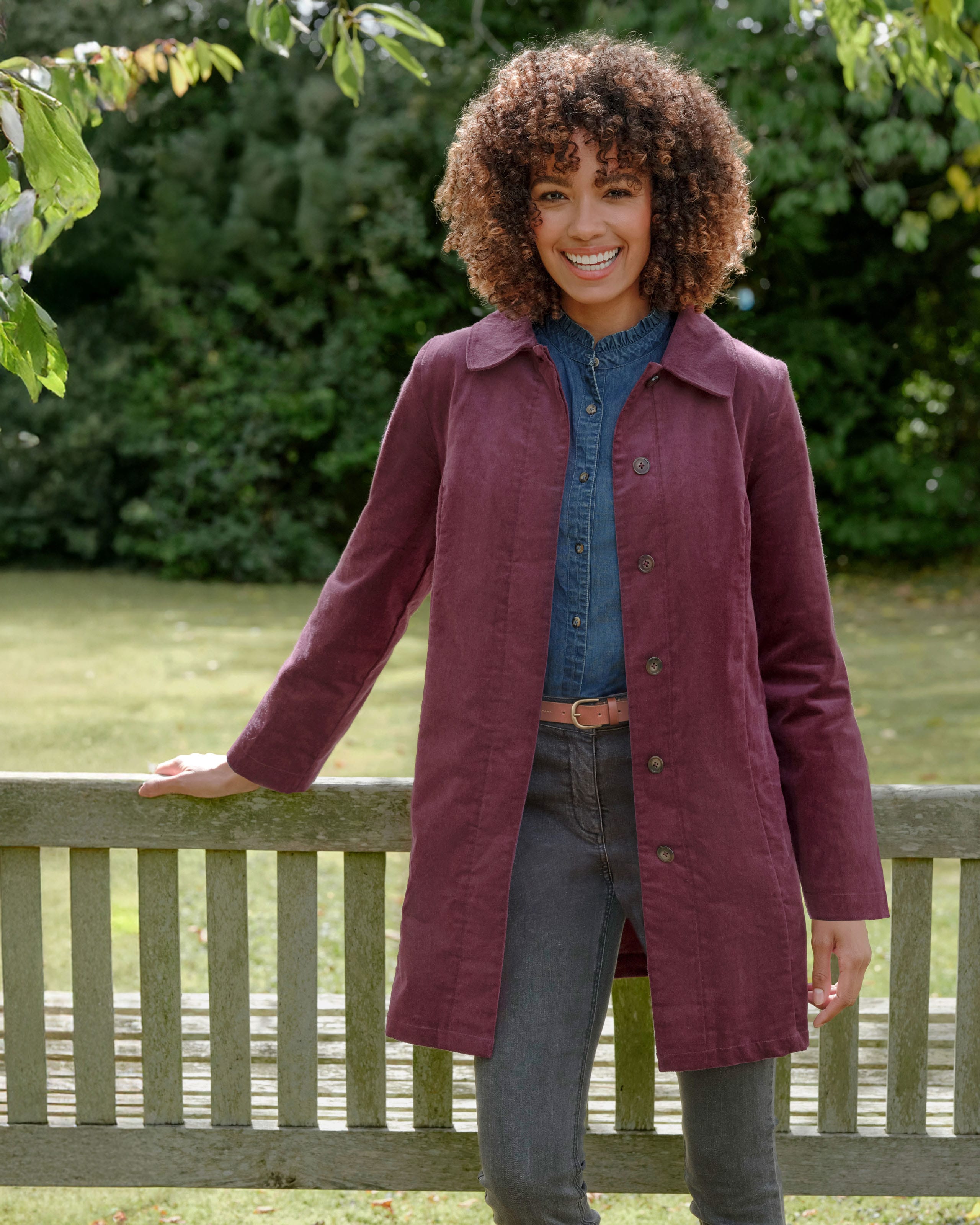 Cranberry | Longline Cut Cord Coat | WoolOvers UK
