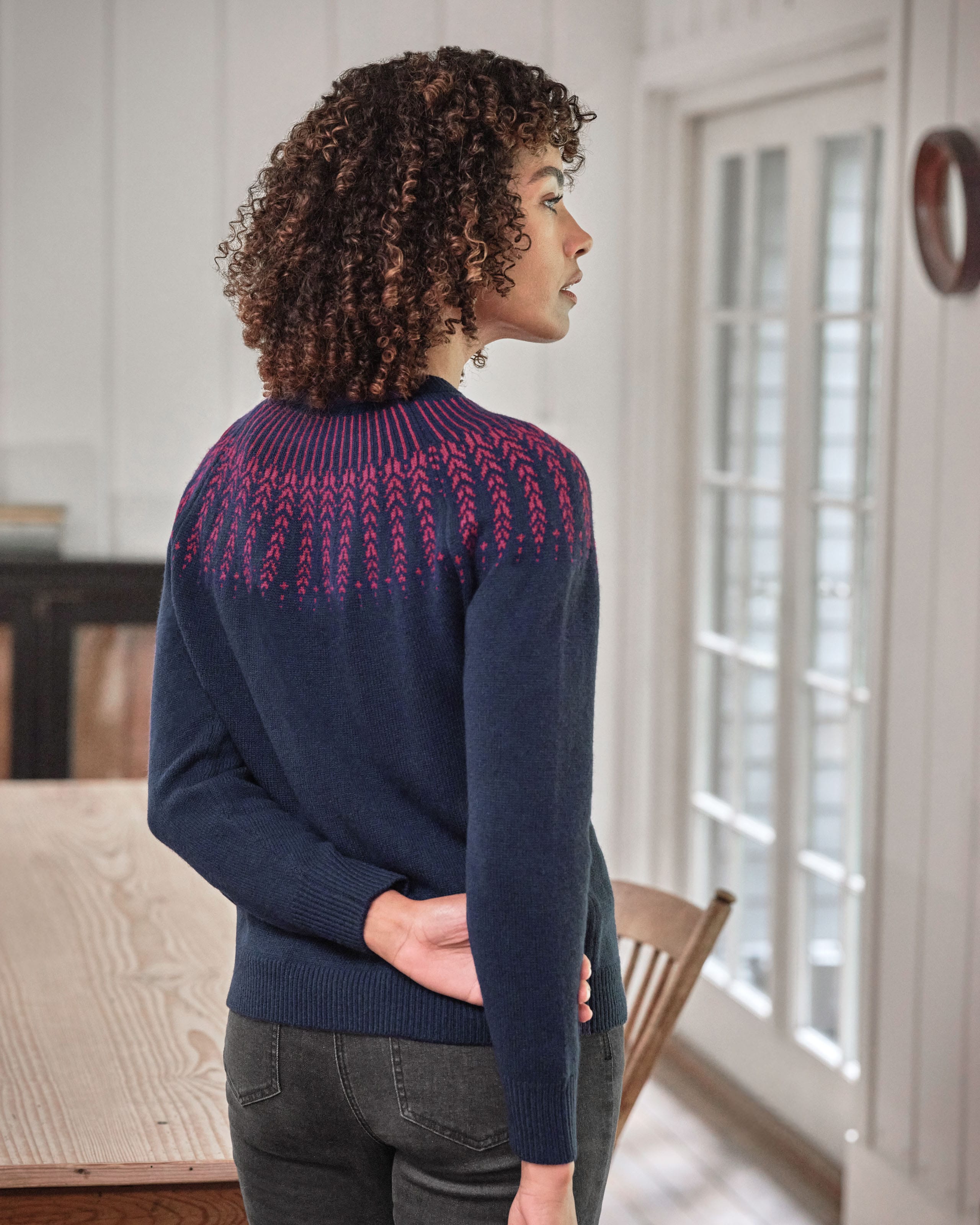 Navy/Pink | Autumn Sprig Yoke Sweater | WoolOvers US