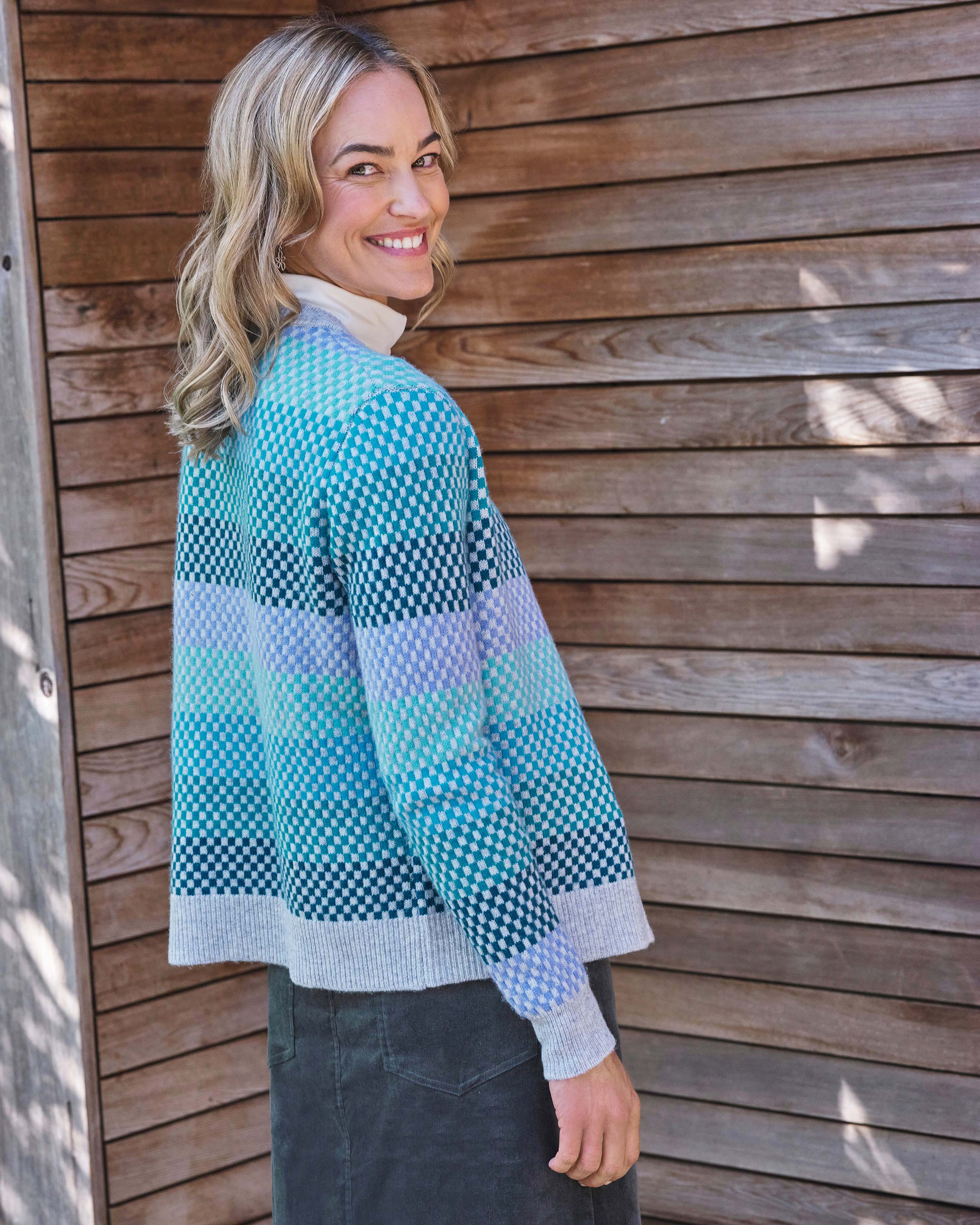 Multi Green | Multi Tone Stripe Cardigan | WoolOvers US