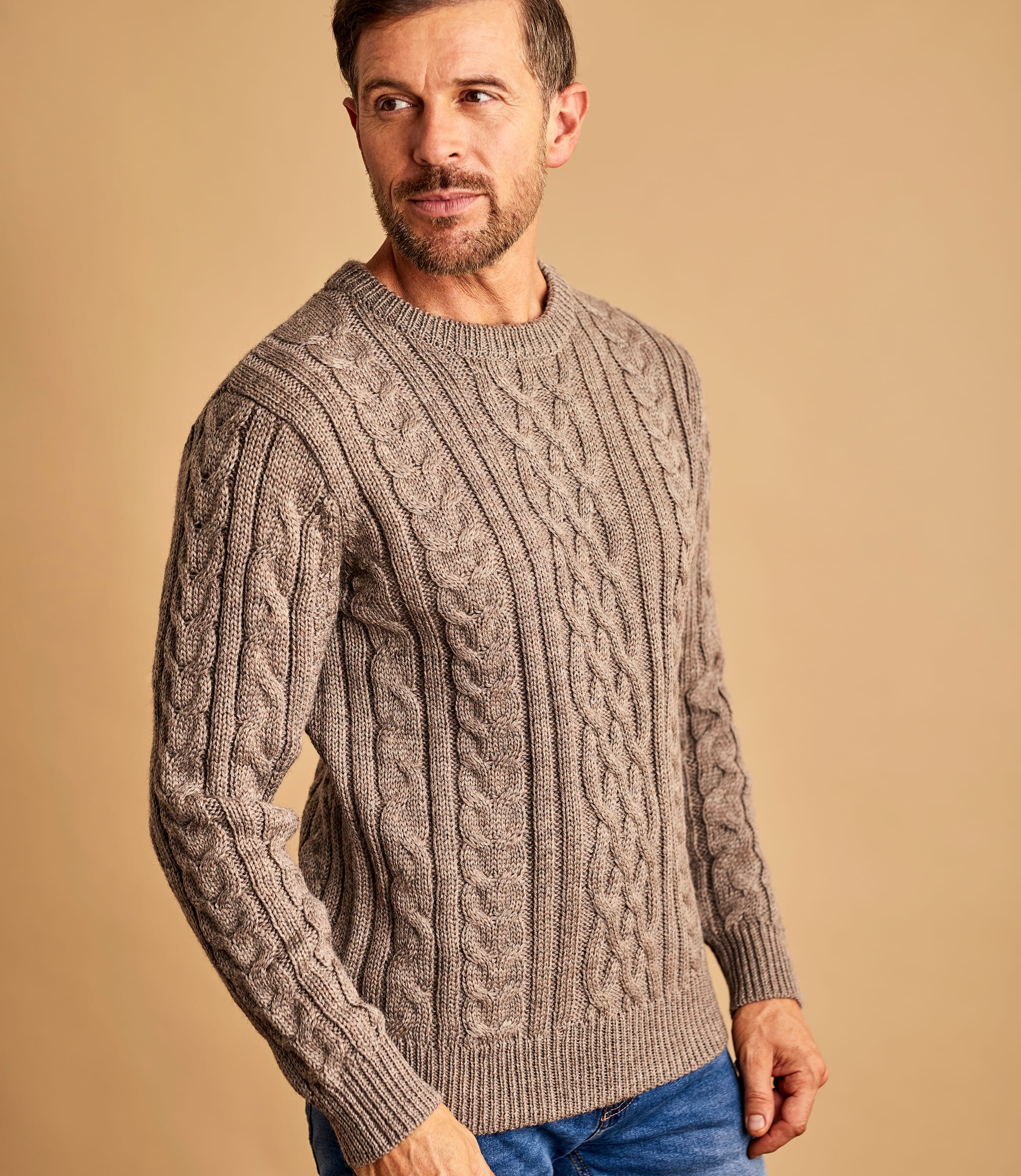 Vole Marl | Mens Pure Wool Aran Knitted Sweater | WoolOvers UK