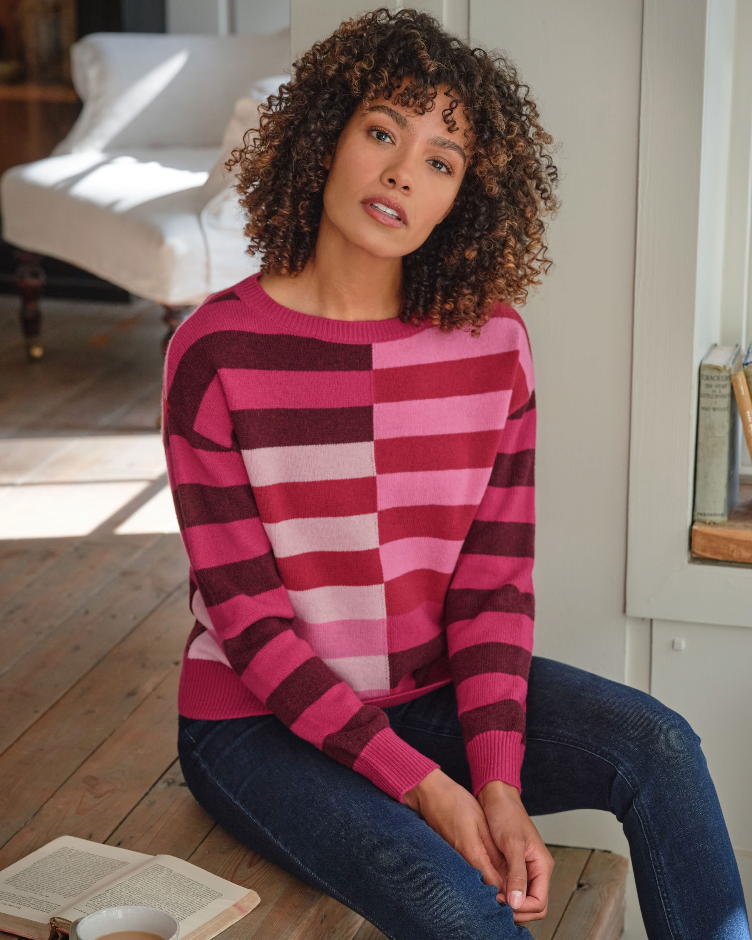 Multi Pink | Offset Multistripe Jumper | WoolOvers UK