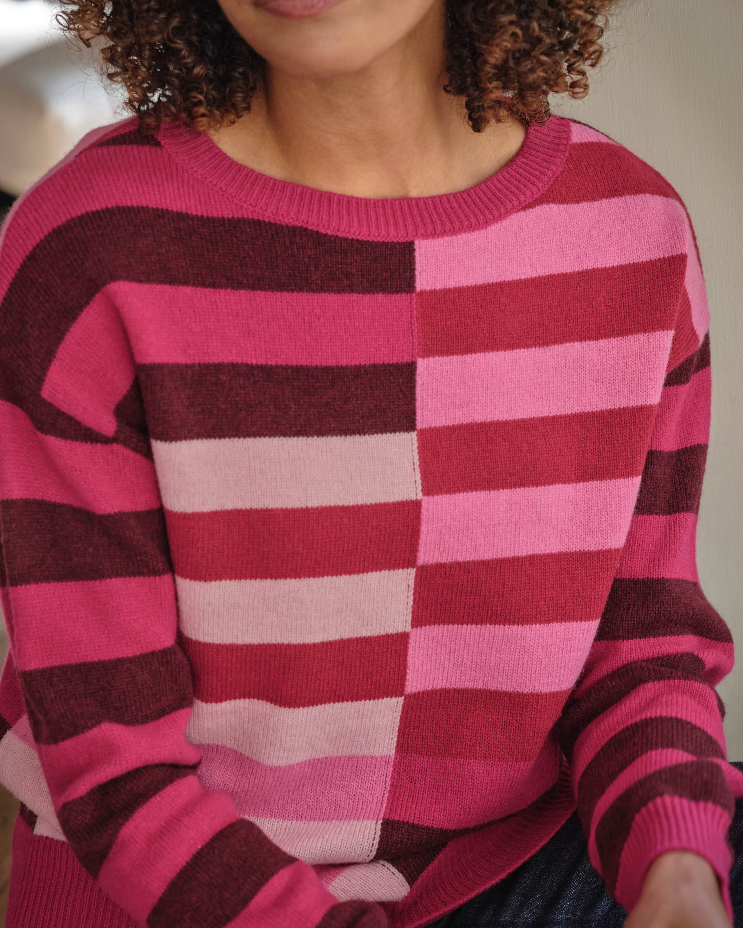 Multi Pink | Offset Multistripe Jumper | WoolOvers UK
