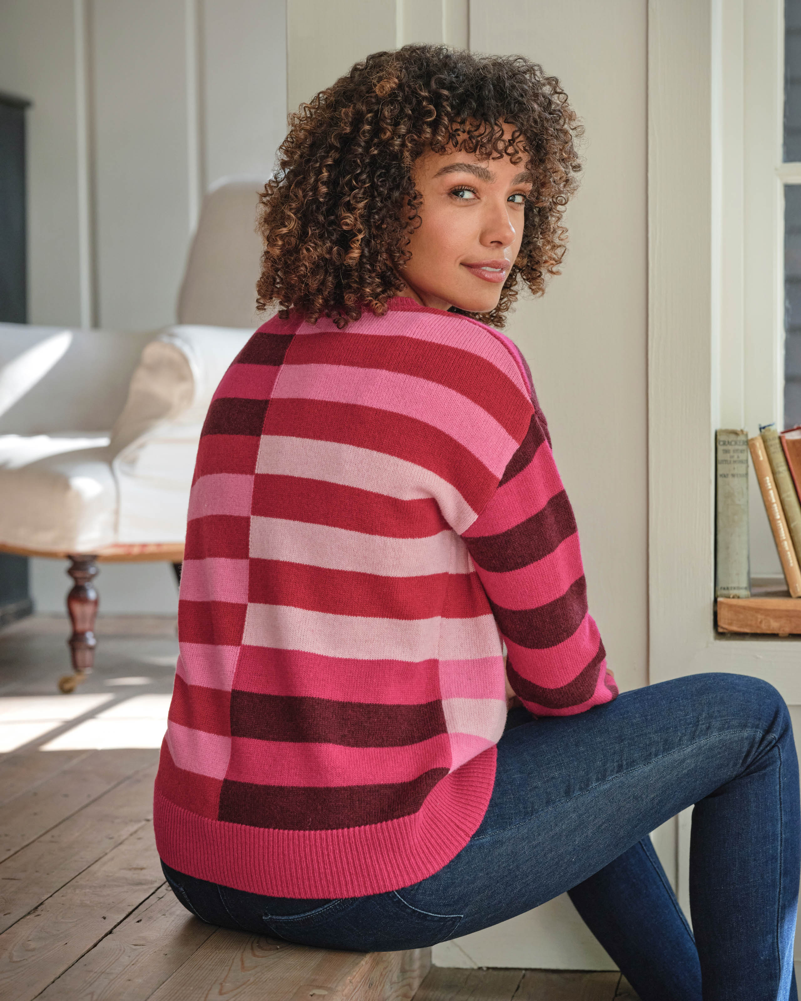 Multi Pink | Offset Multistripe Jumper | WoolOvers UK