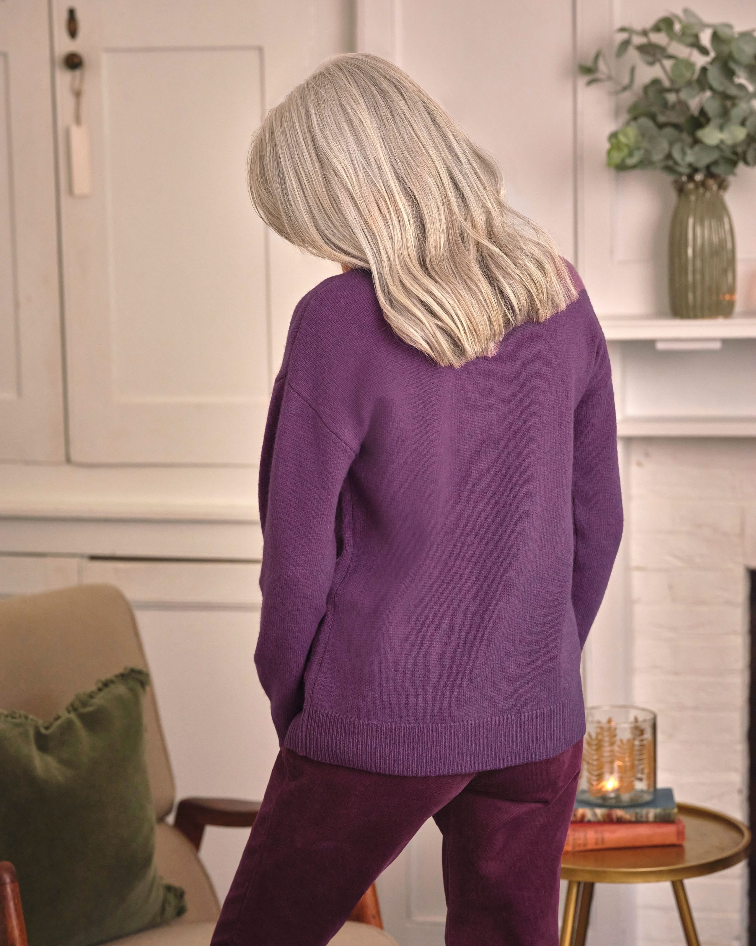 Purple | Floral Embroidered Sparkle Jumper | WoolOvers UK