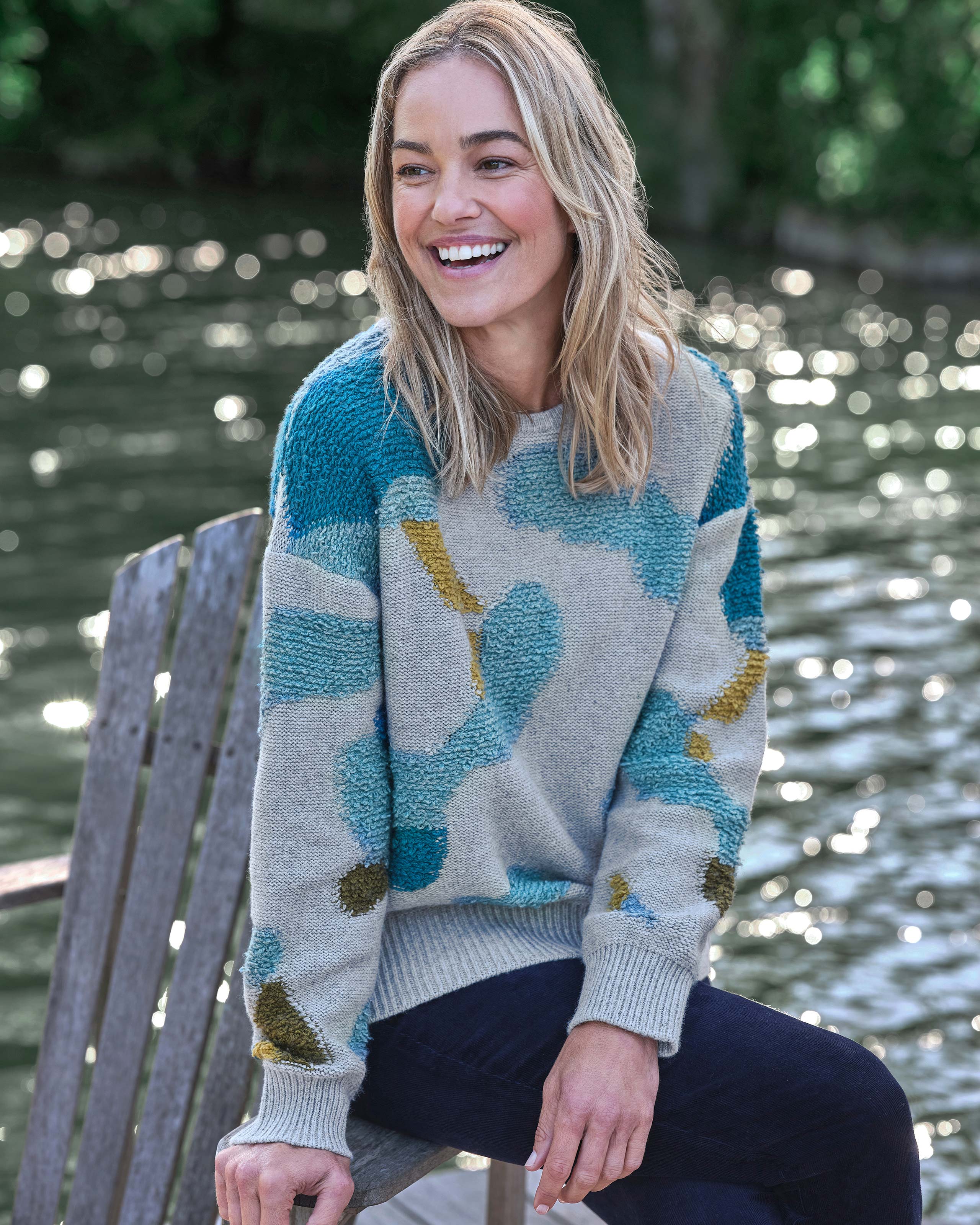 Grey Multi | Womens Textured Abstract Jumper | WoolOvers UK
