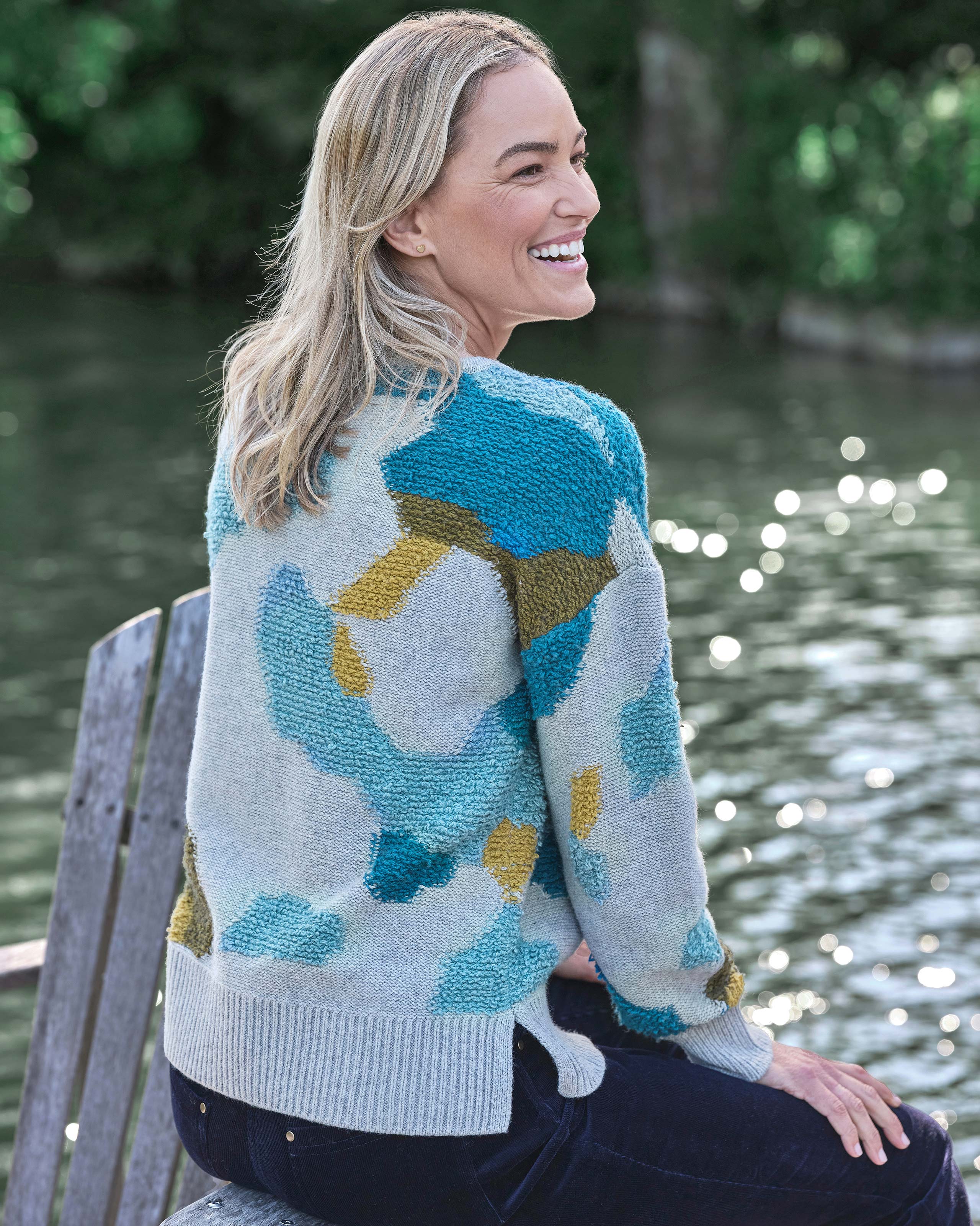 Grey Multi | Womens Textured Abstract Jumper | WoolOvers UK