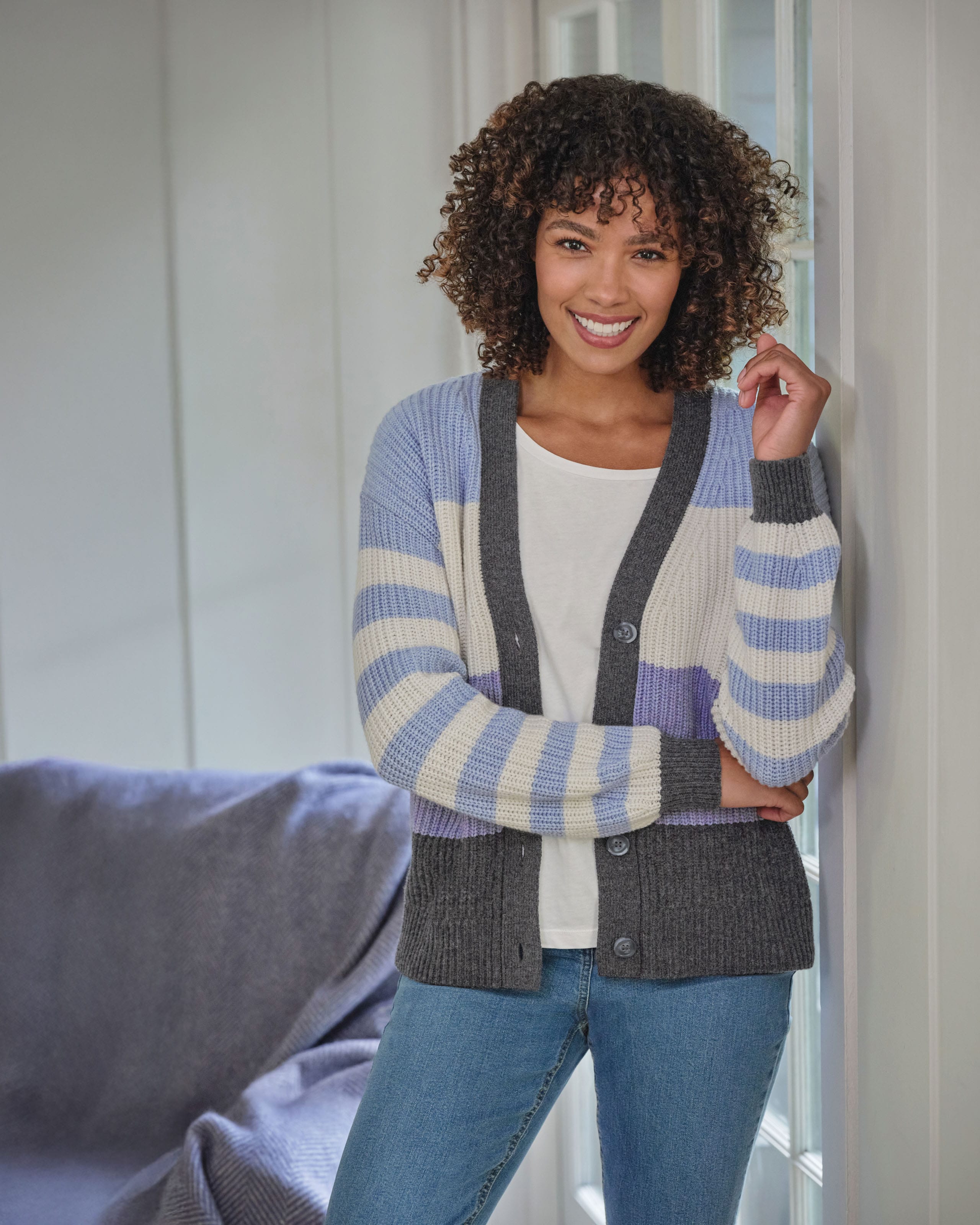Multi | Colour Block & Stripe Cardigan | WoolOvers AU