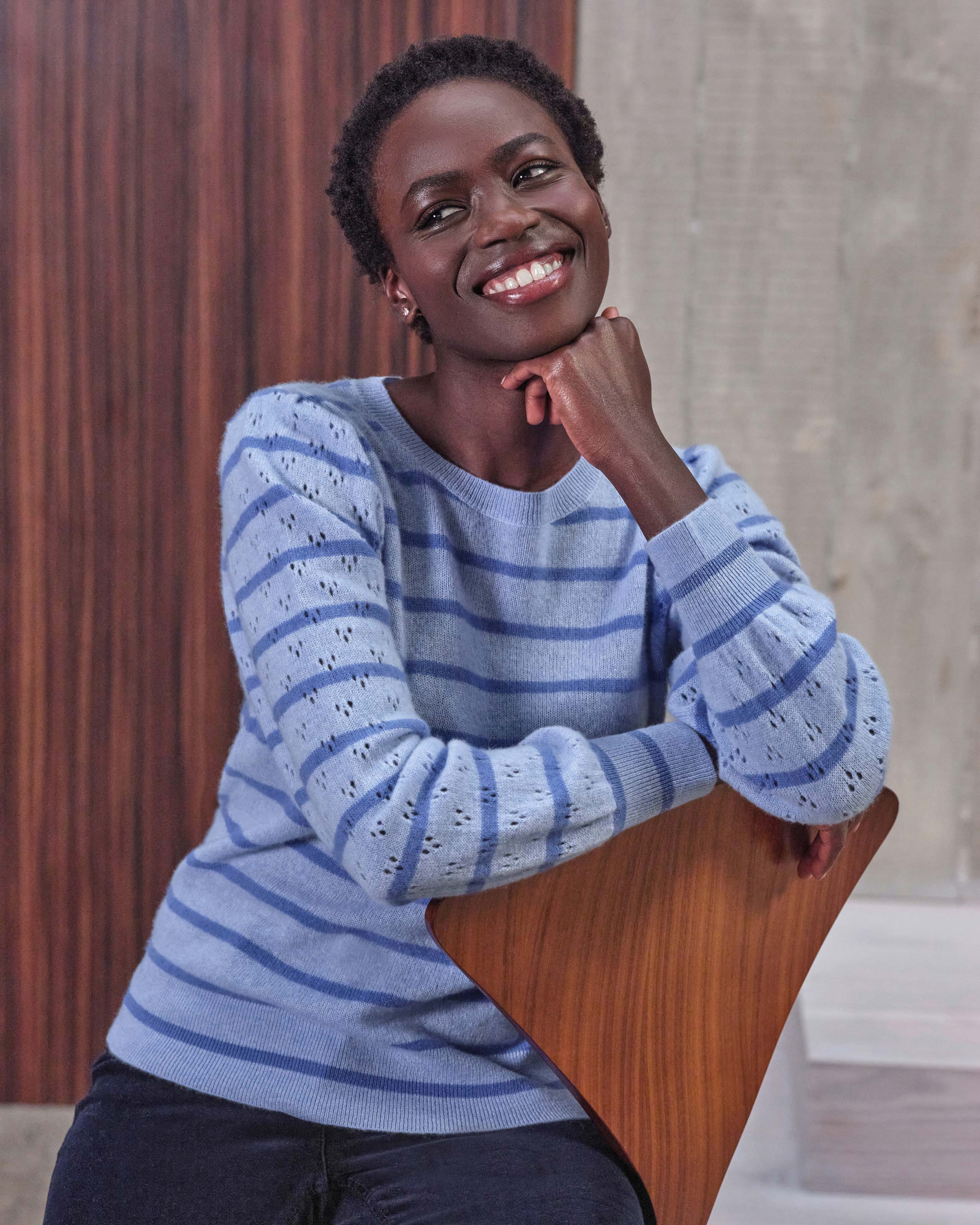 Blue | Fine Stripe Gassato Sweater | WoolOvers UK