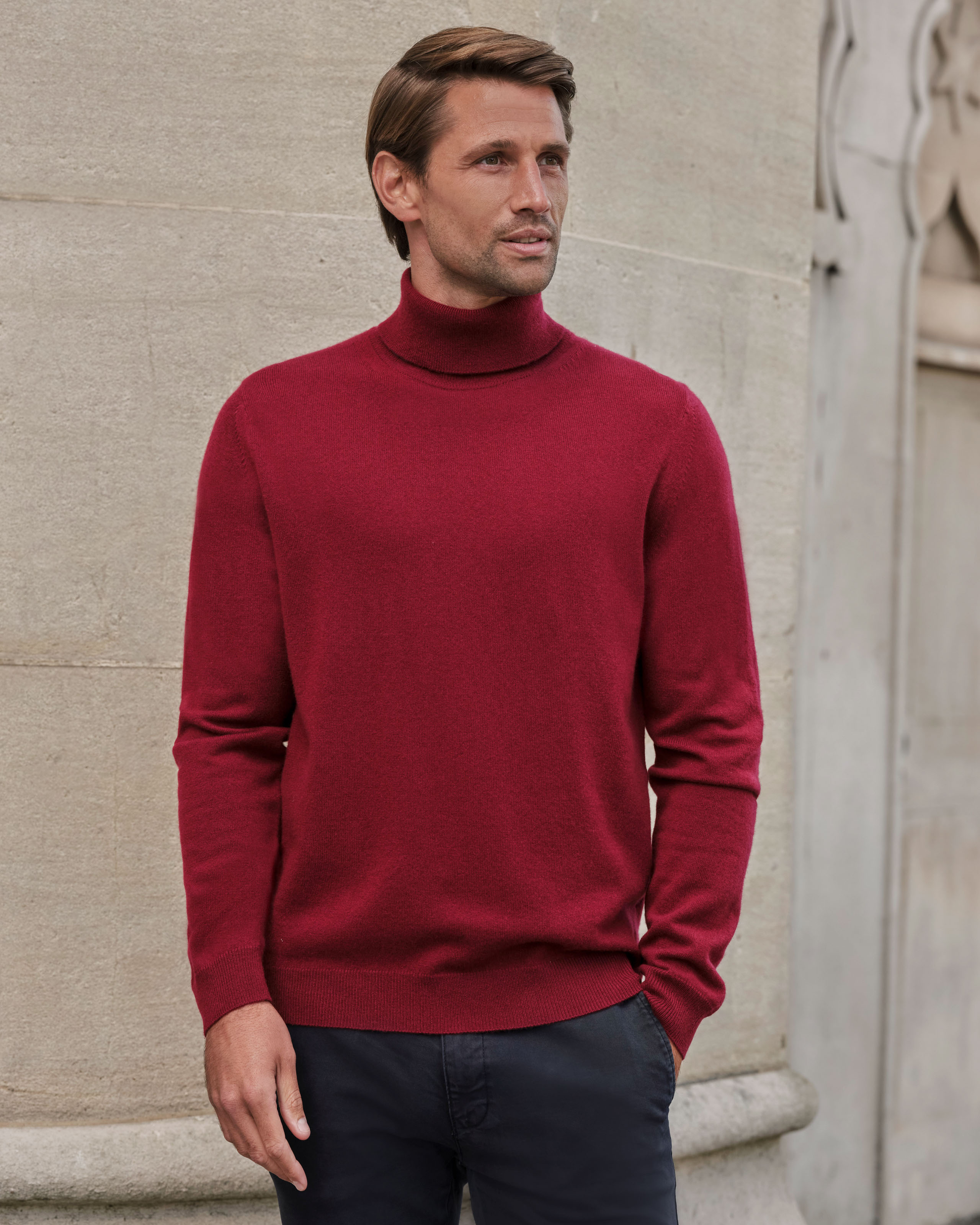 Denim Chambray | Mens Cashmere Roll Neck Sweater | WoolOvers US