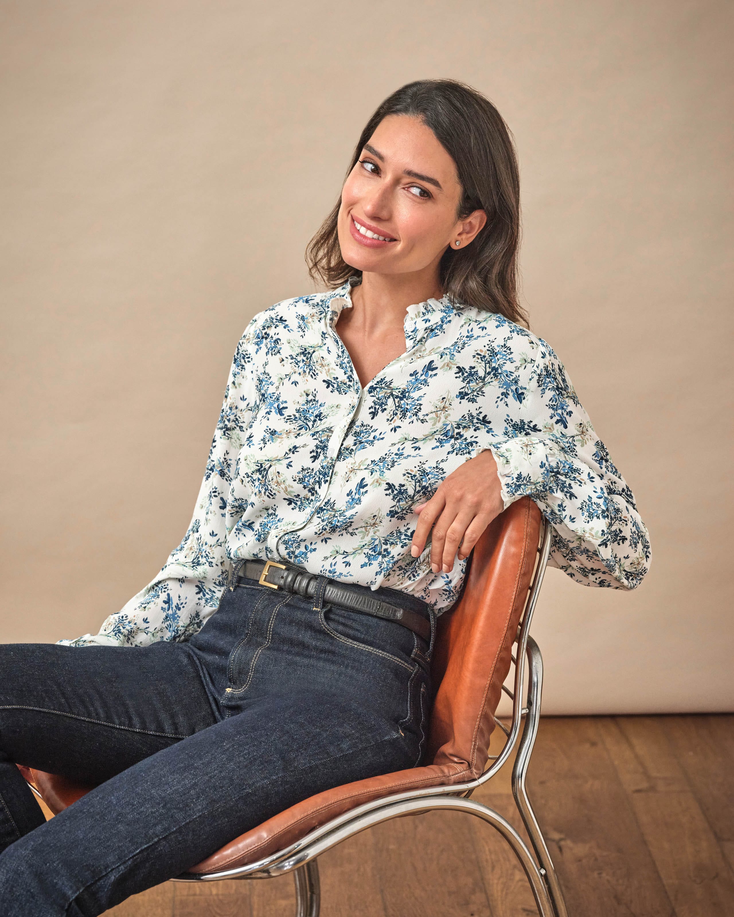 Botanical Leaf | Frill Neck Detail Blouse | WoolOvers UK