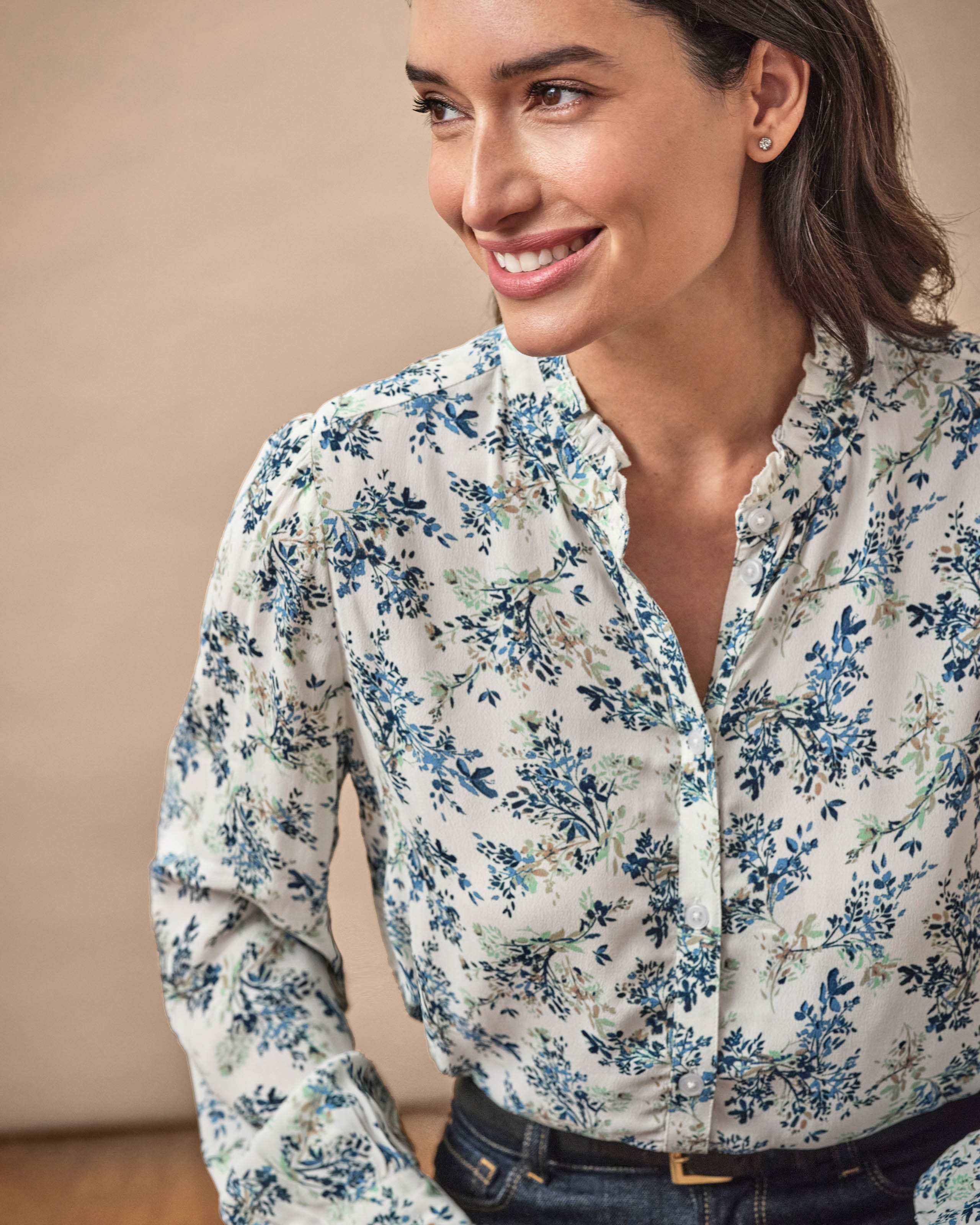 Botanical Leaf | Frill Neck Detail Blouse | WoolOvers UK