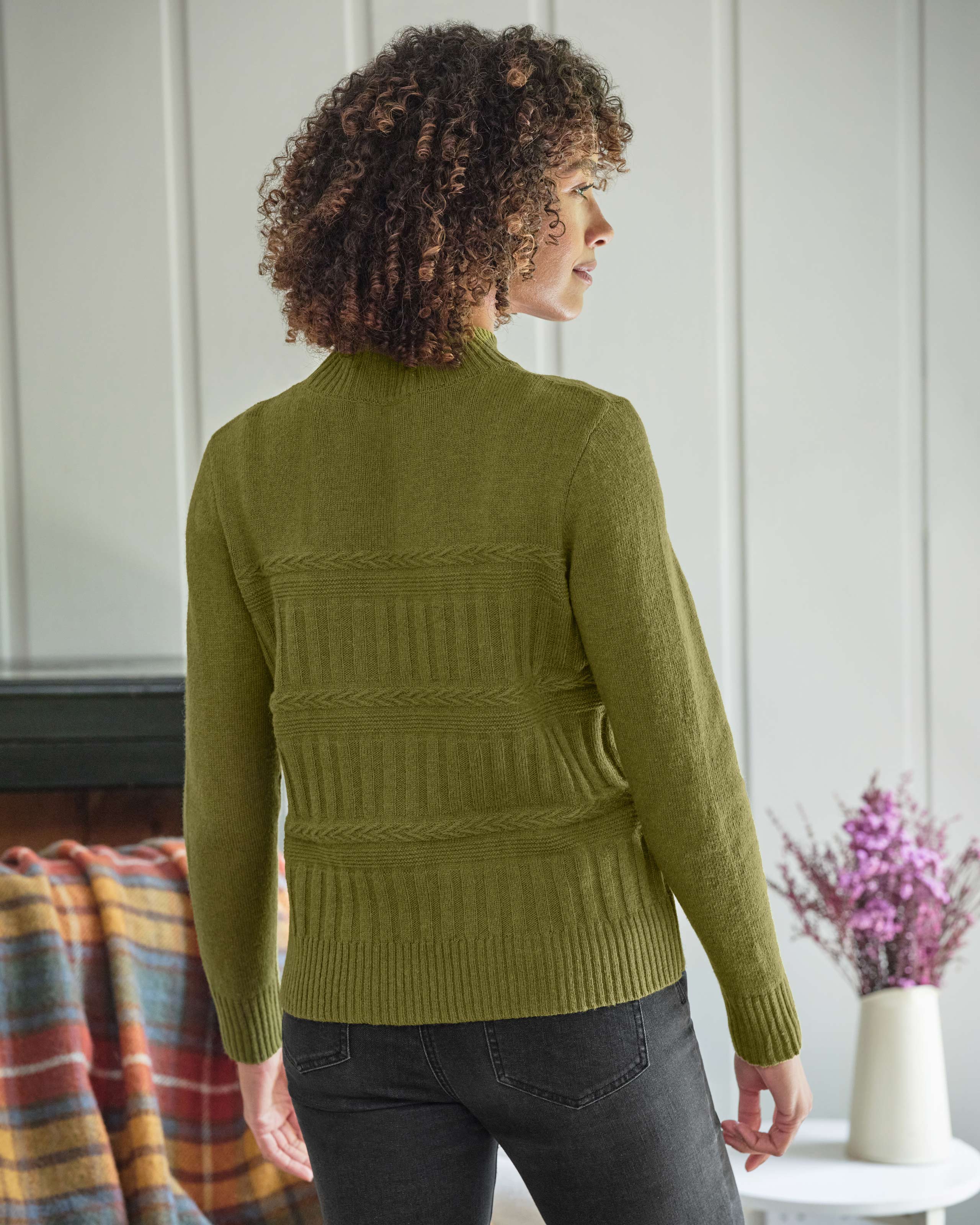 Olive Green | Texture Turtle Neck Sweater | WoolOvers US
