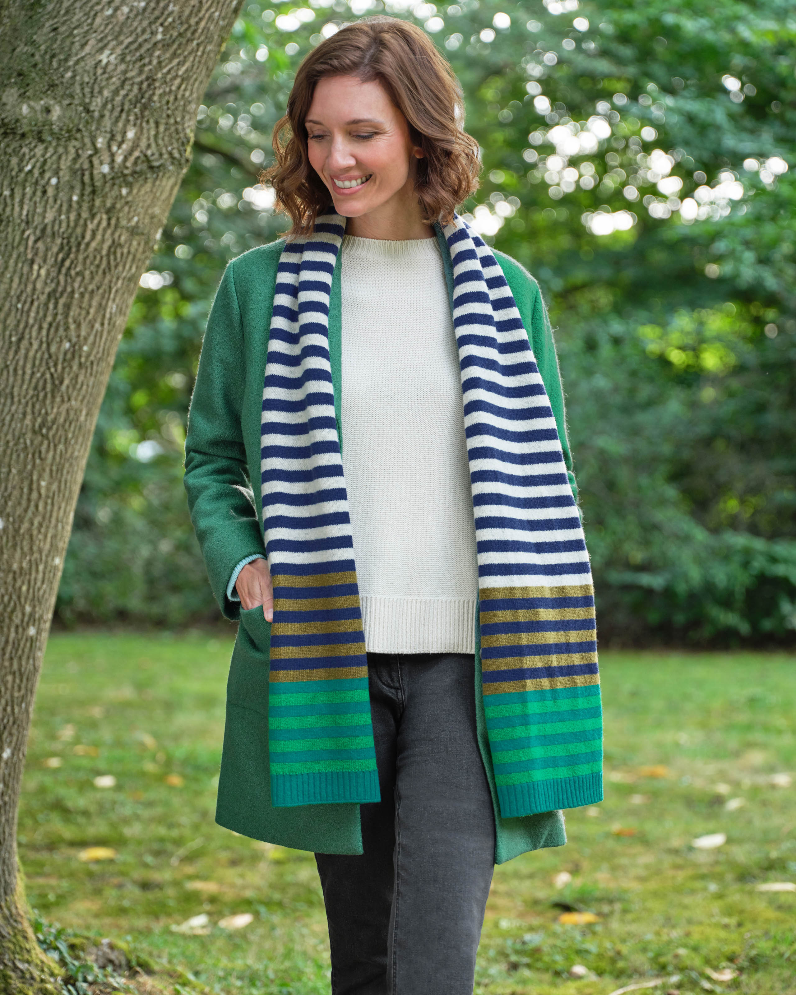 Multi Green | Multi Stripe Lambswool Scarf | WoolOvers UK