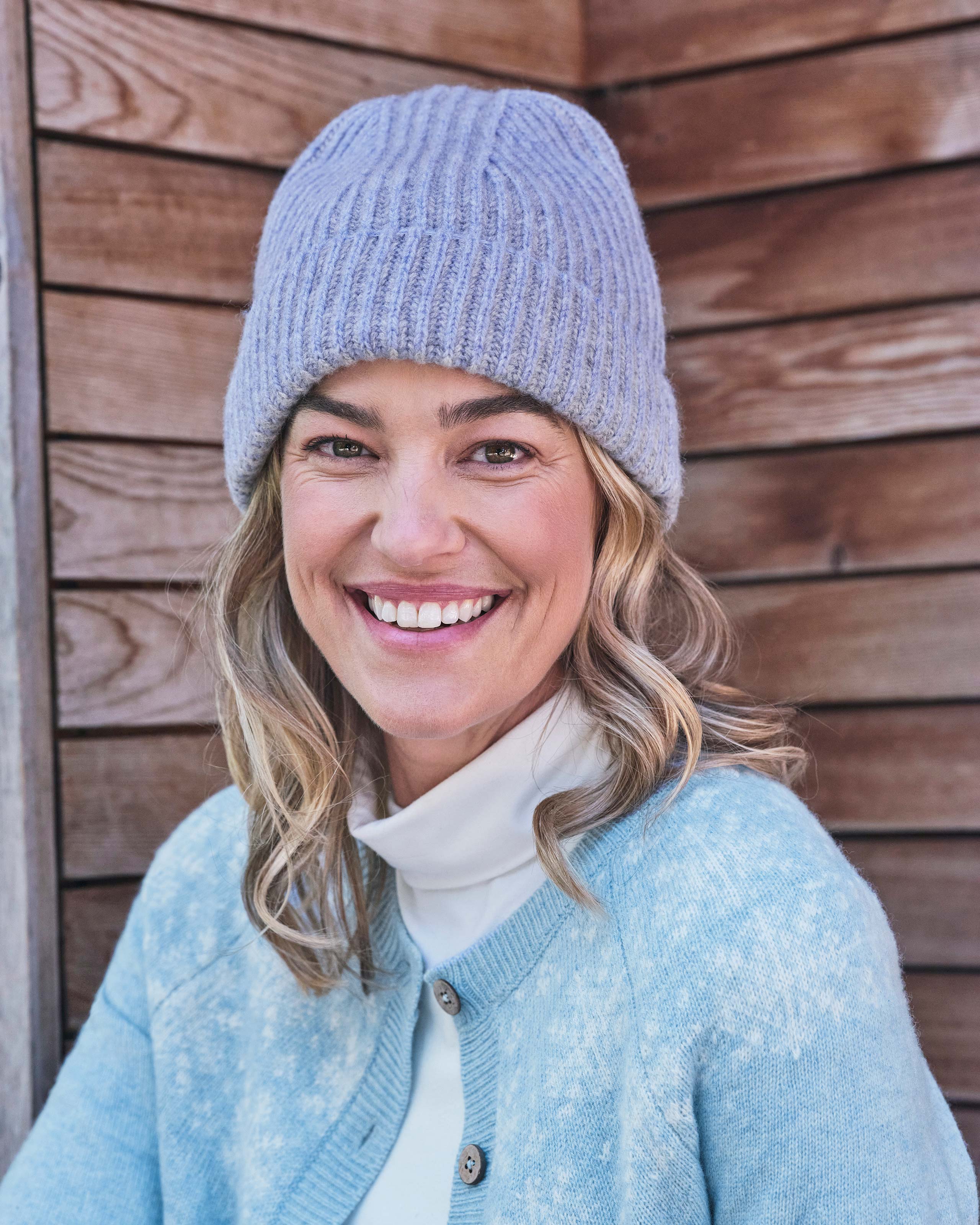 Soft Grey/Blue Pure Lambswool | Ribbed Beanie Hat