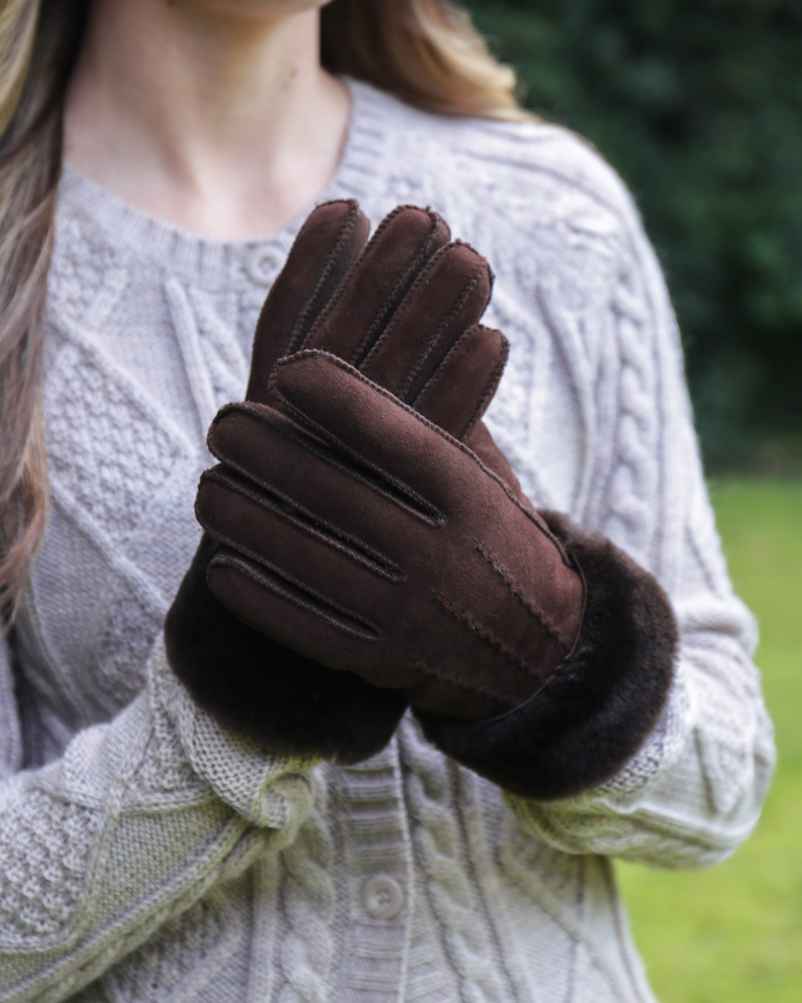 Chocolate Brown | Classic Sheepskin Glove with Cuff | WoolOvers US