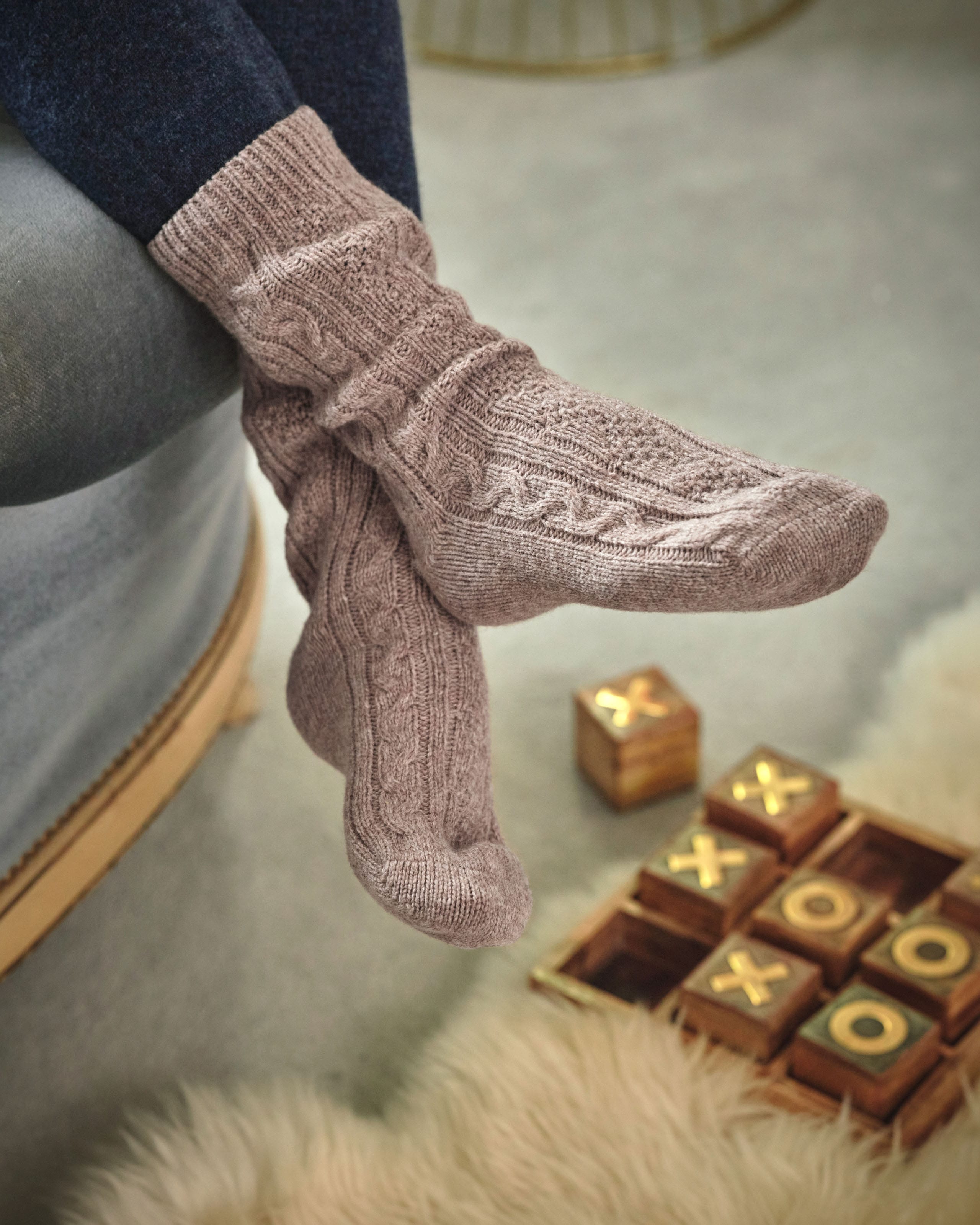Pepper | Womens Lambswool Cable Socks | WoolOvers US
