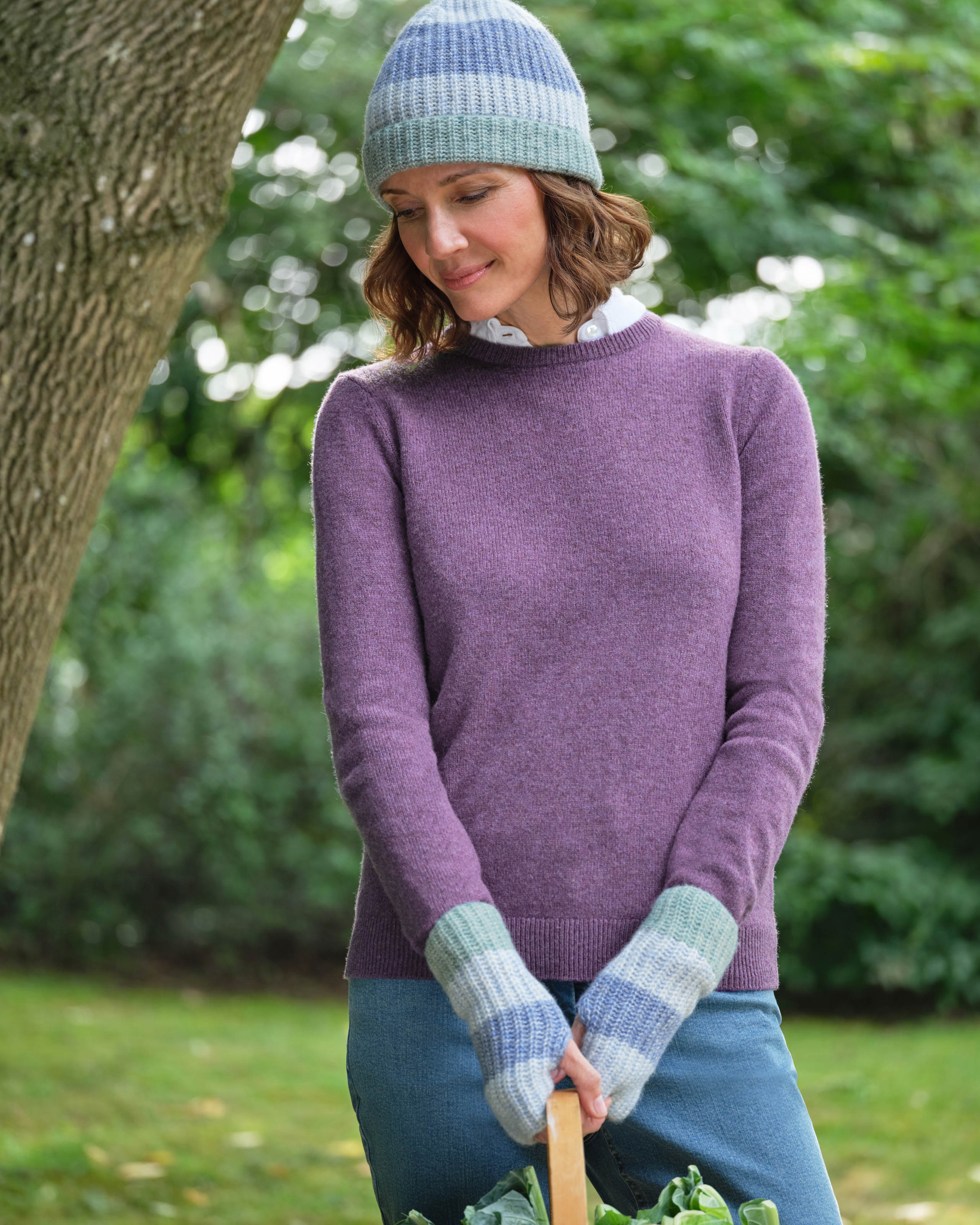 Blue | Fluffy Colourblock Stripe Hat | WoolOvers UK